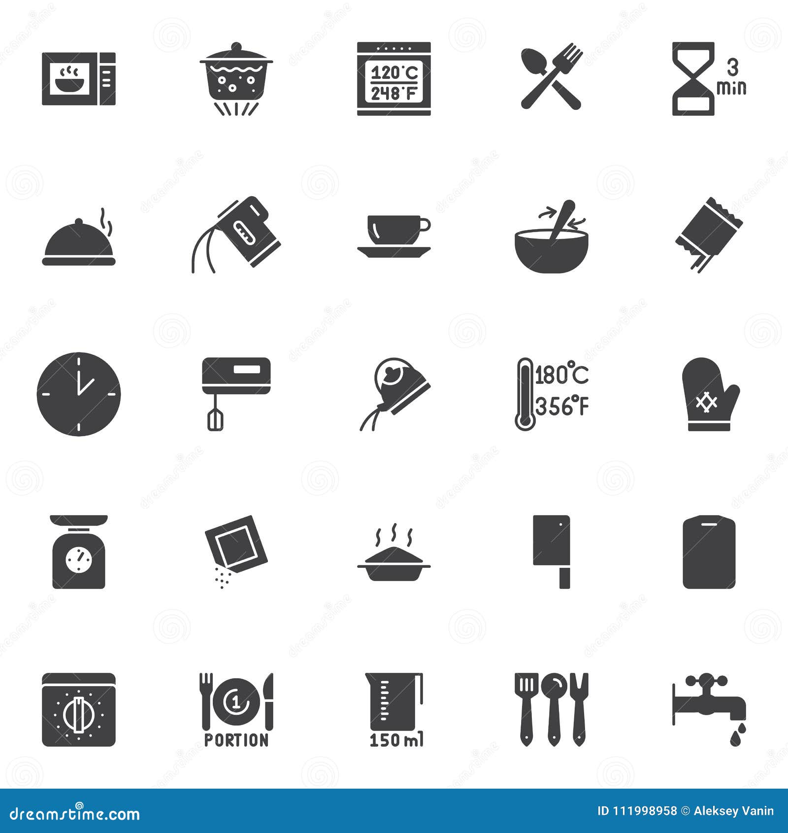 Cooking Instructions and Kitchenware Vector Icons Set Stock Vector ...