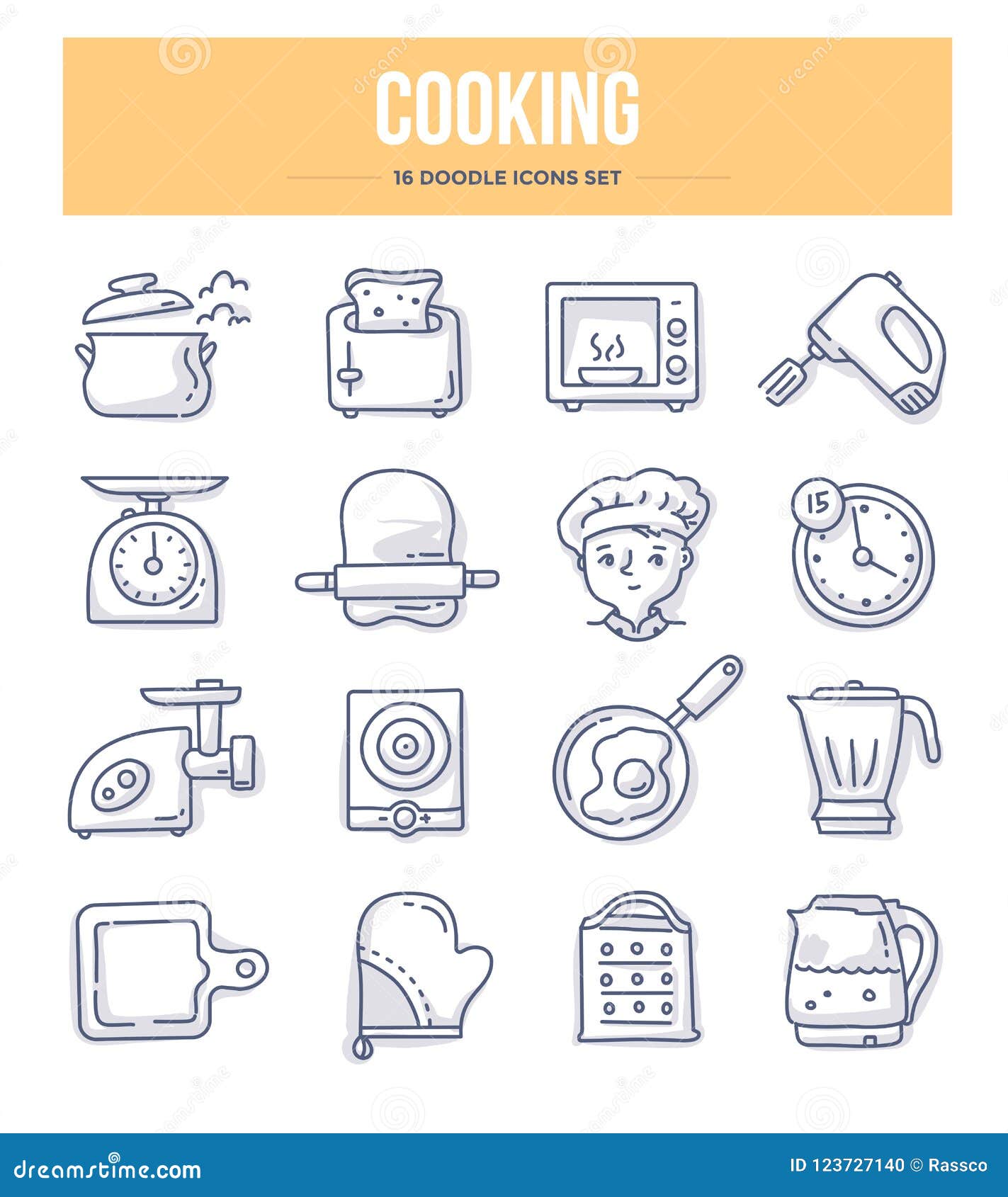 Cooking Doodle Icons stock vector. Illustration of dough - 123727140
