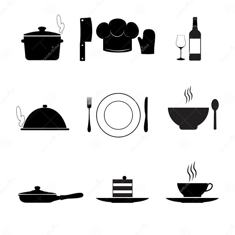 Cooking and kitchen icons stock vector. Illustration of pictogram ...