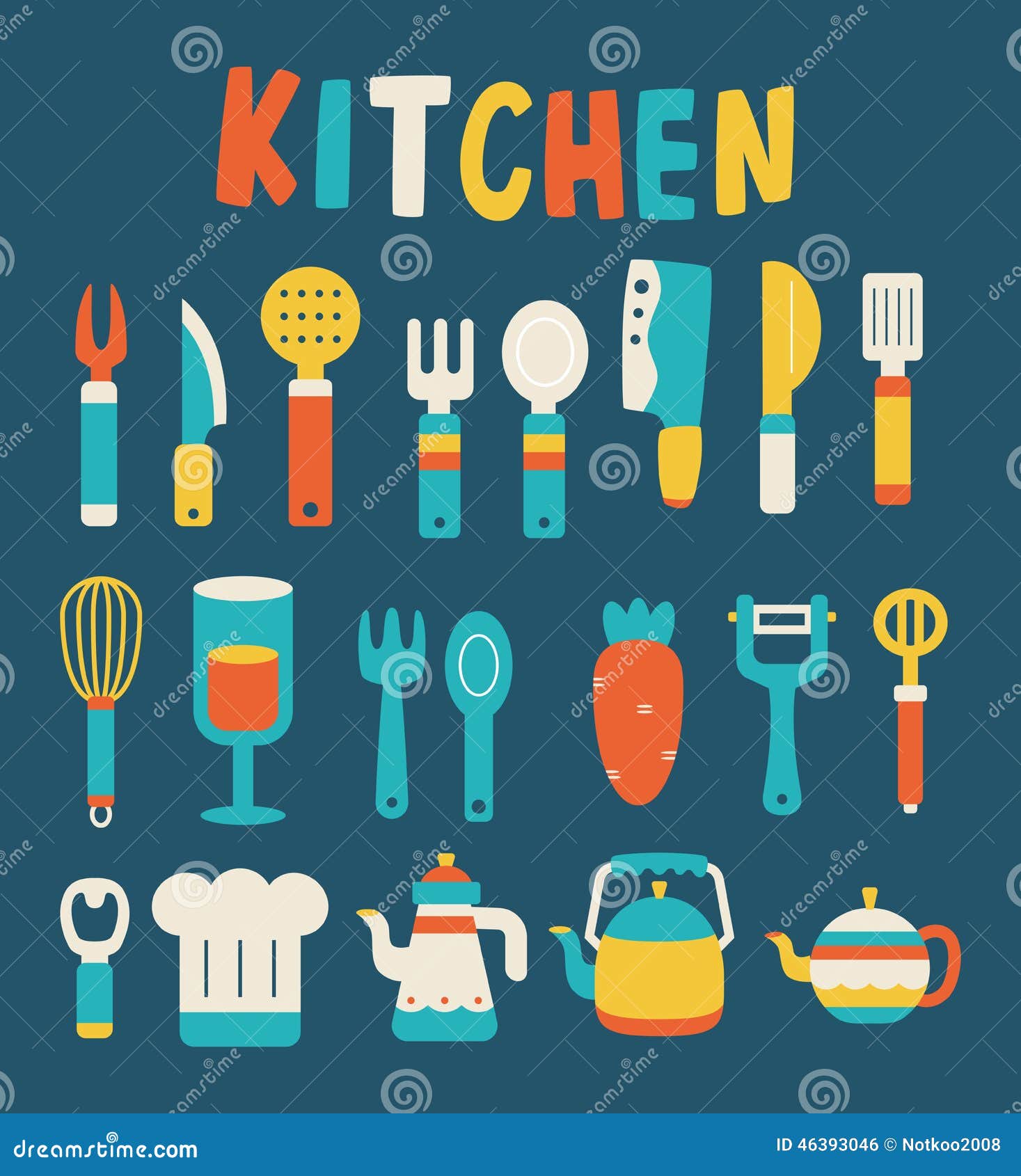 Cooking and kitchen icons stock vector. Illustration of dinner - 46393046