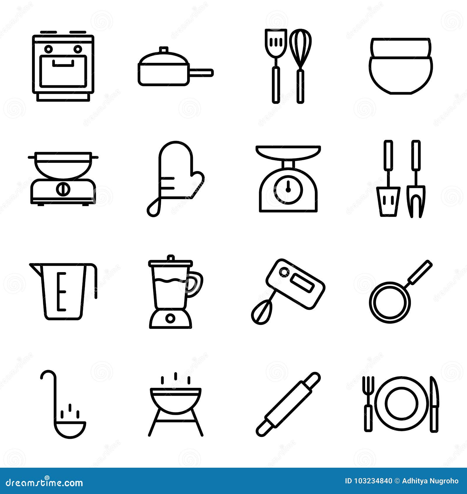 Cooking and kitchen icons stock vector. Illustration of symbol - 103234840