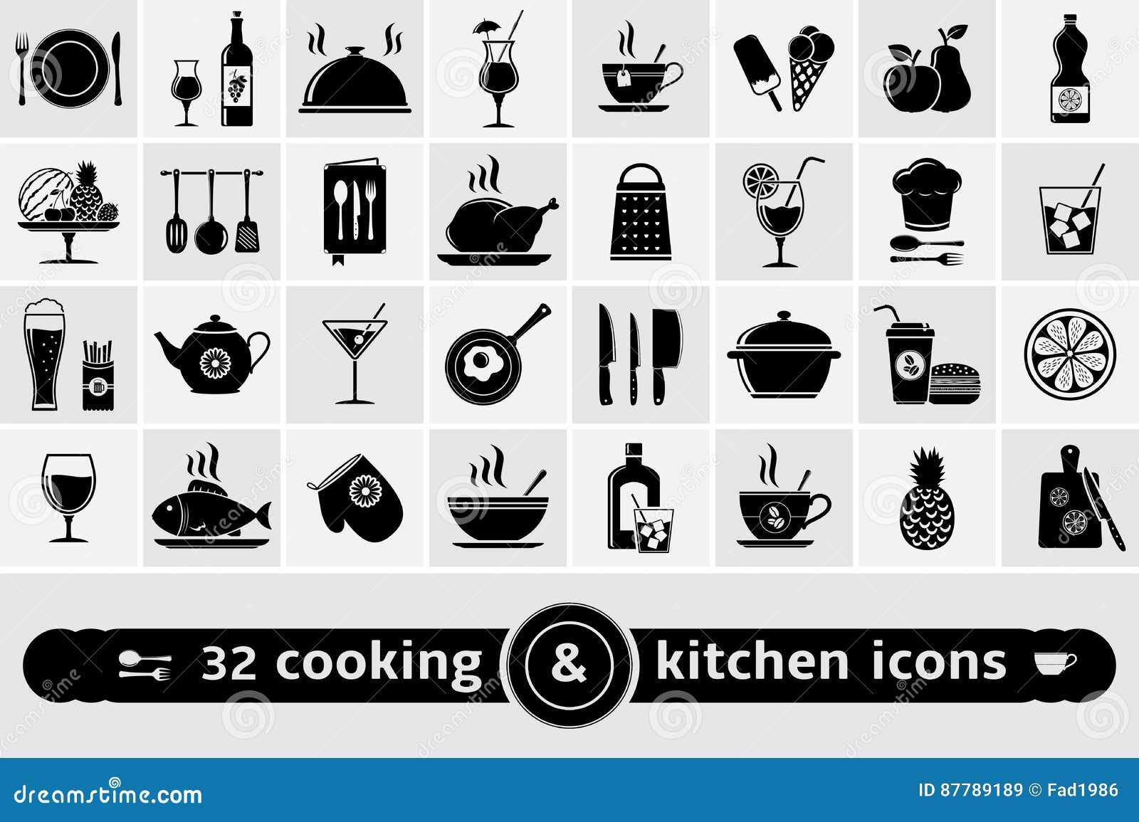 Cooking and Kitchen Icons Set Stock Vector - Illustration of kettle ...