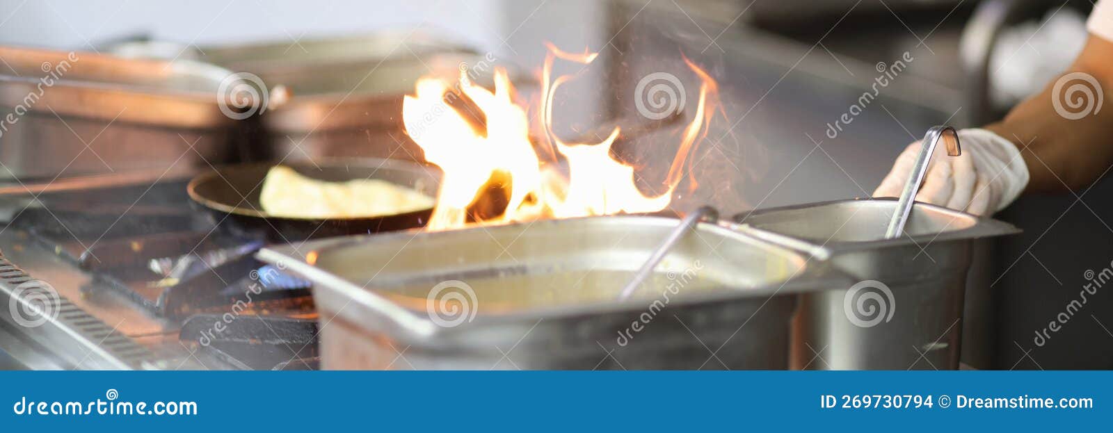 Cooking in the Kitchen in Restaurant on Fire Stock Photo - Image of ...