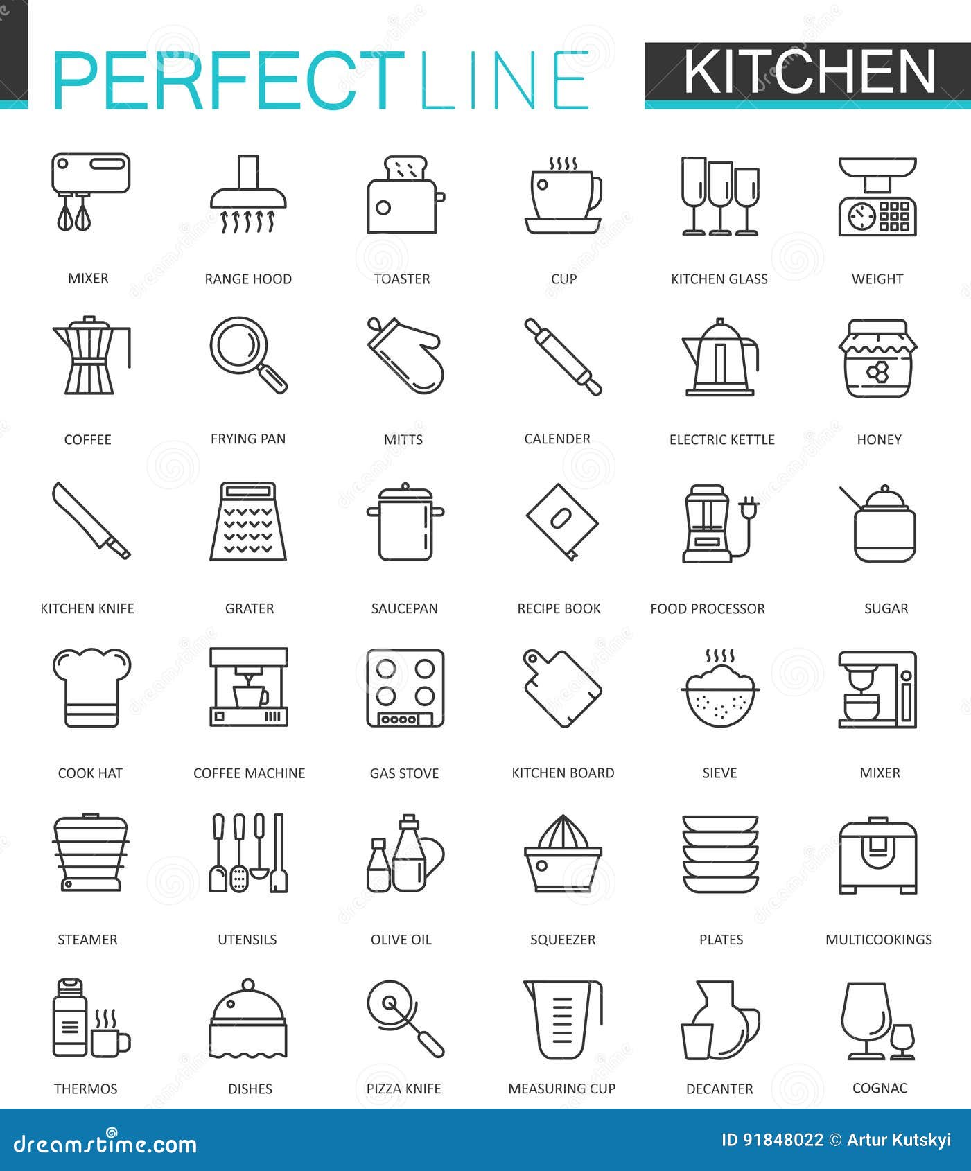 Cooking and Kitchen Thin Line Web Icons Set. Outline Stroke Icon Design ...