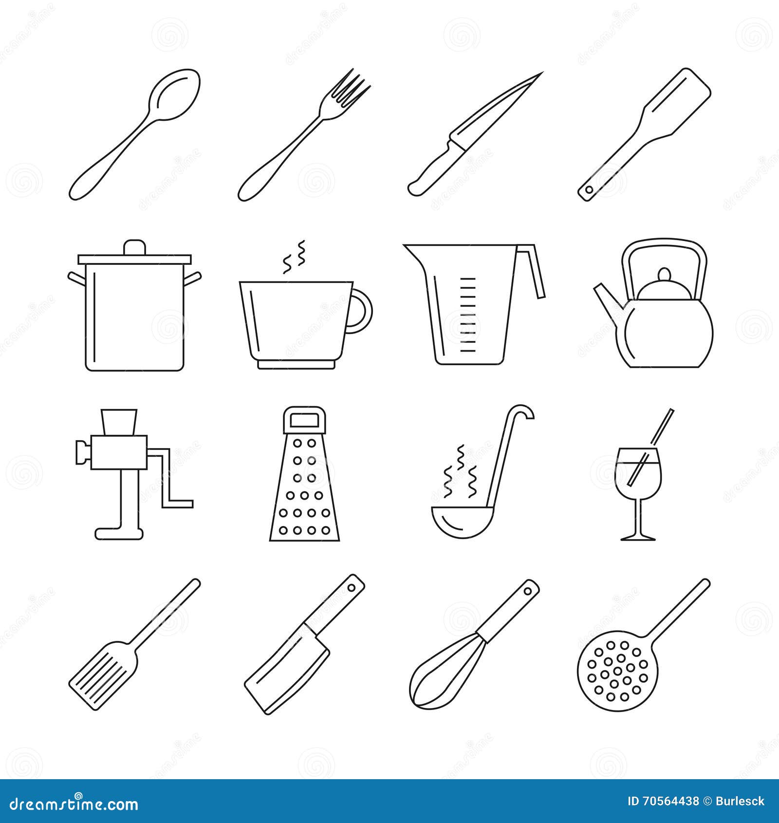 Cooking and Kitchen Tools Line Vector Icons Stock Vector - Illustration ...
