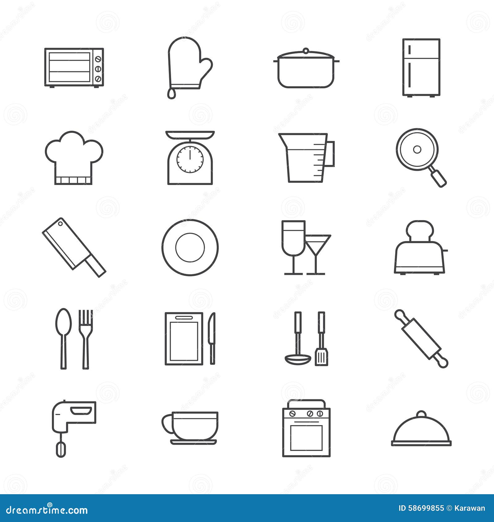 Cooking and Kitchen Utensil Icons Line Stock Vector - Illustration of ...