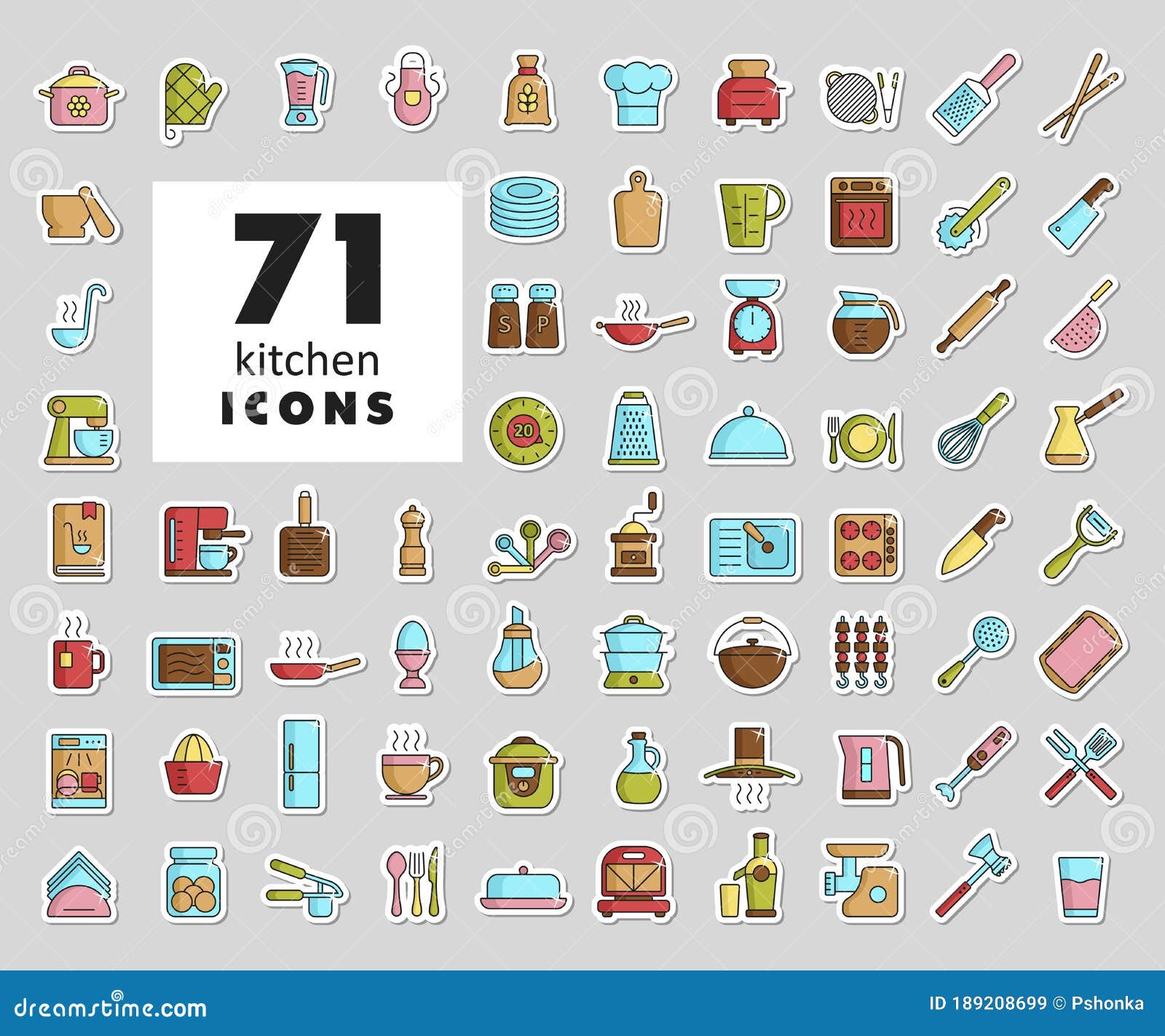 Cooking and Kitchen Vector Icons Set Stock Vector - Illustration of ...