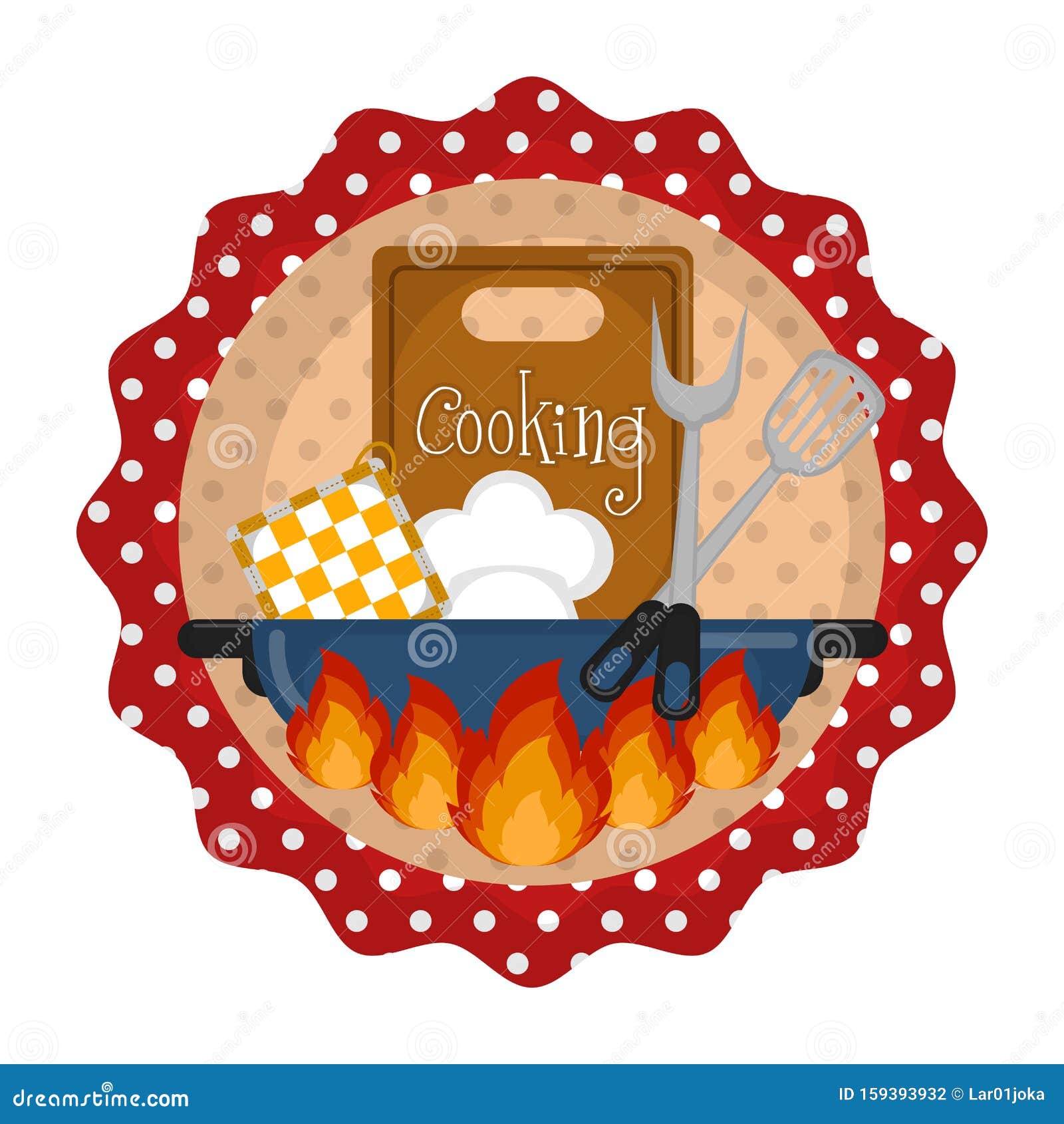 Cooking Label with Kitchen Objects Stock Vector - Illustration of cook ...