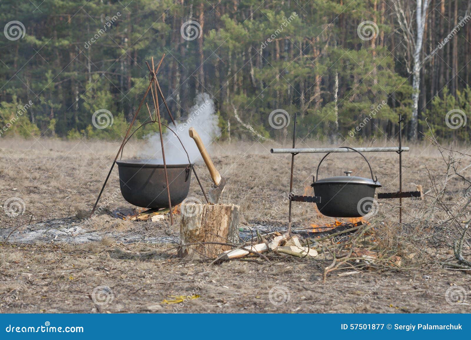 Cooking in Large Cauldrons on the Fire Stock Image - Image of meal ...