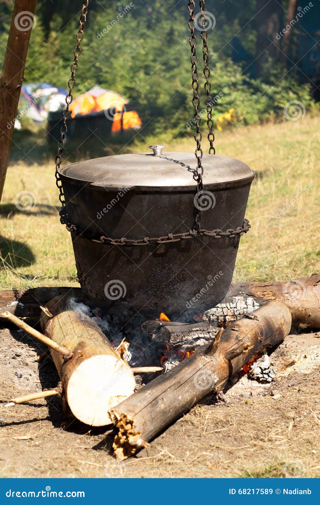 Cooking in a Large Pot on the Fire. Stock Image - Image of fire ...