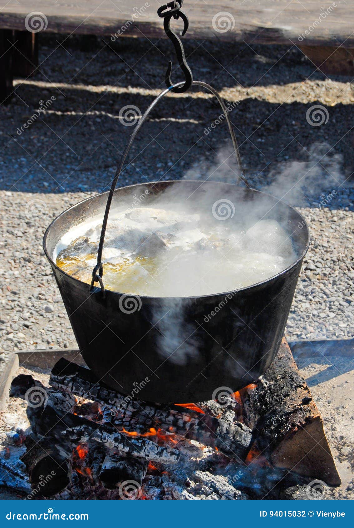 Cooking Large Pot Over the Fire Outdoors Stock Photo - Image of ...