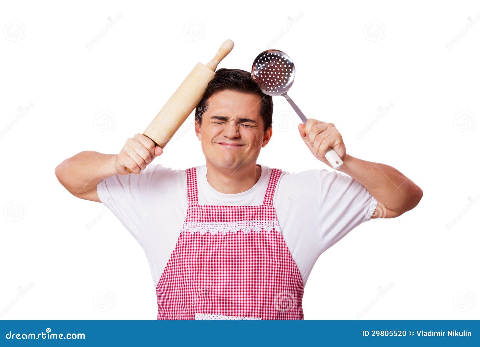 Cooking Man with Kitchenware Over White Background Stock Photo - Image ...