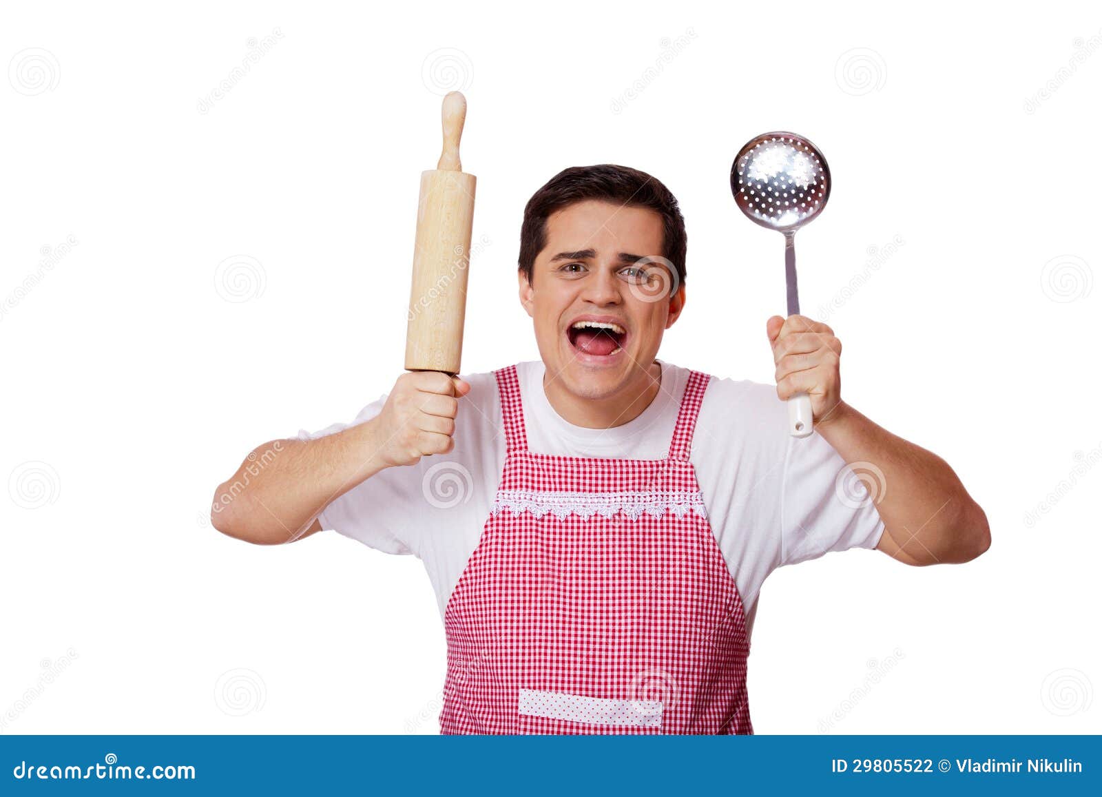 Cooking Man with Kitchenware Over White Background Stock Photo - Image ...