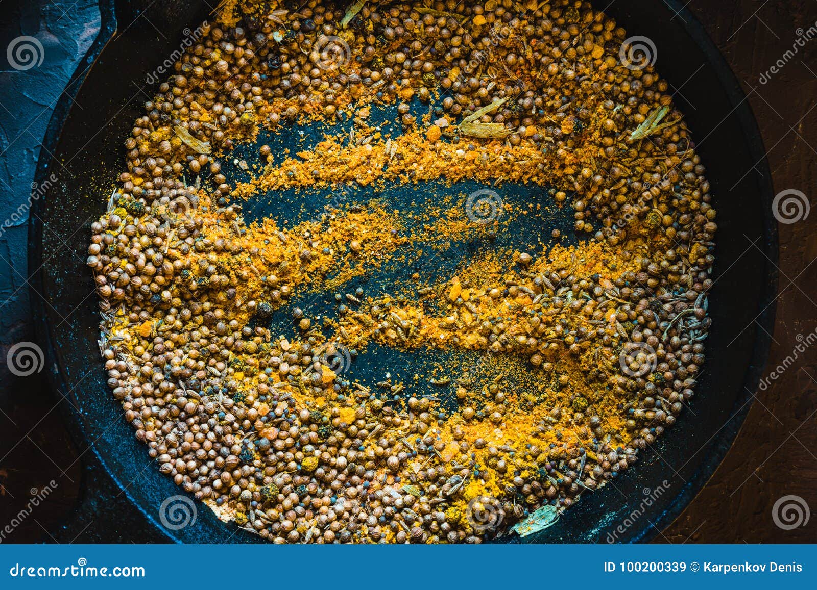 Cooking Masala for Curry in the Pan on the Dark Background Top View ...