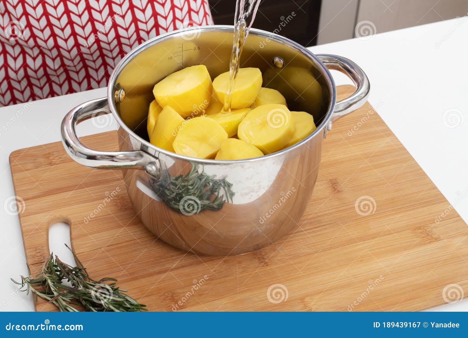 Cooking Mashed Potatoes. Potatoes are Poured with Water Stock Image ...