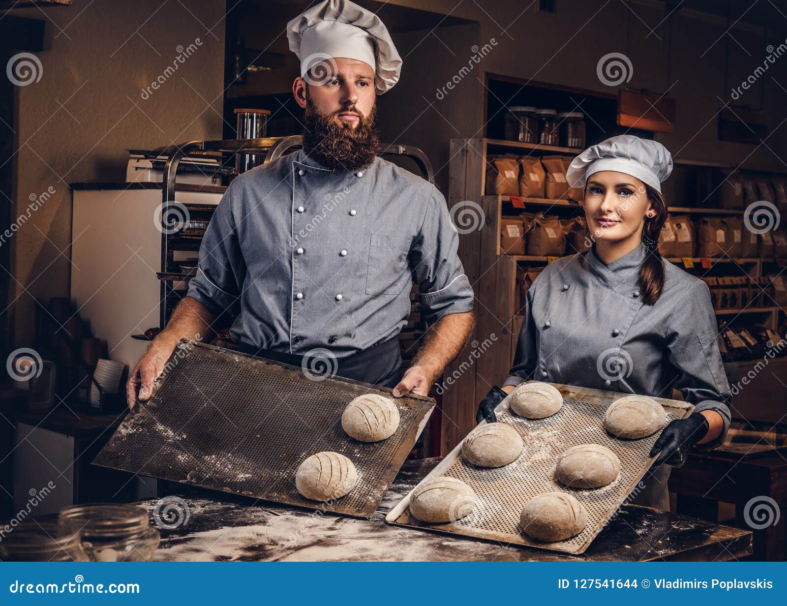 Cooking Master Class in Bakery. Chef with His Assistant Showing Ready ...