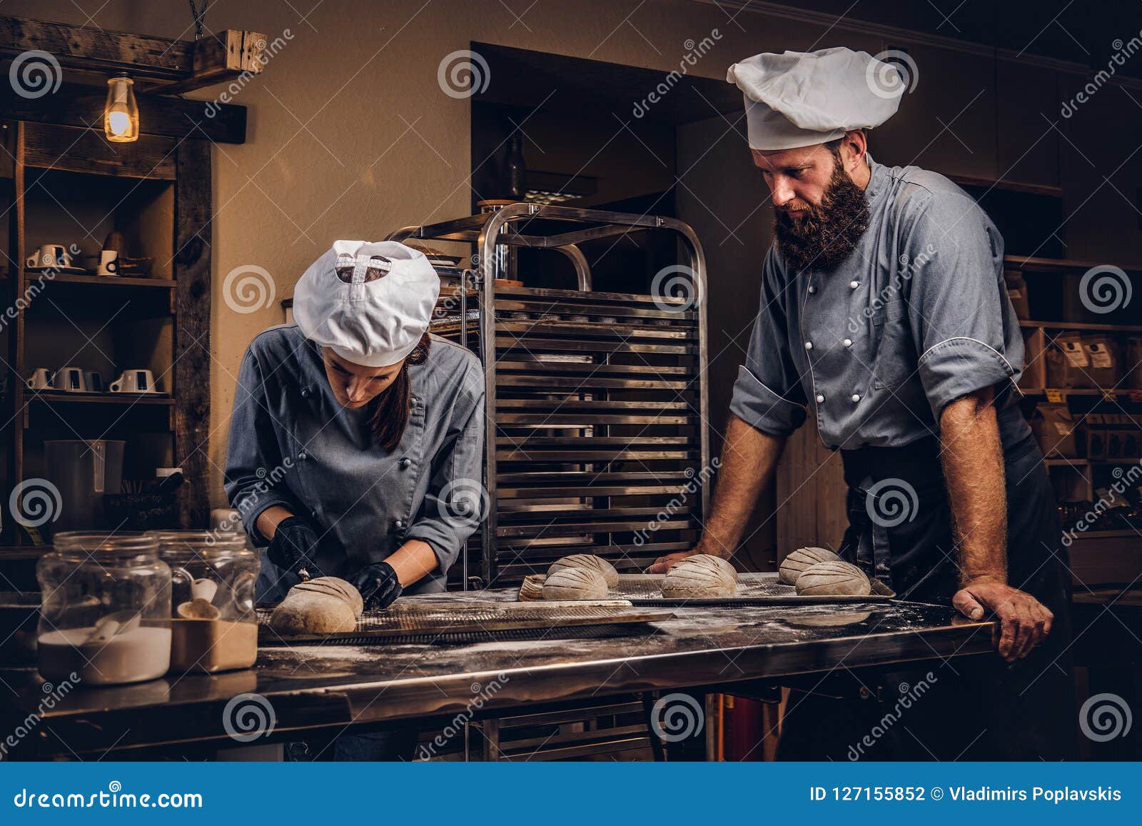Cooking Master Class in Bakery. Chef with His Assistant Showing Ready ...