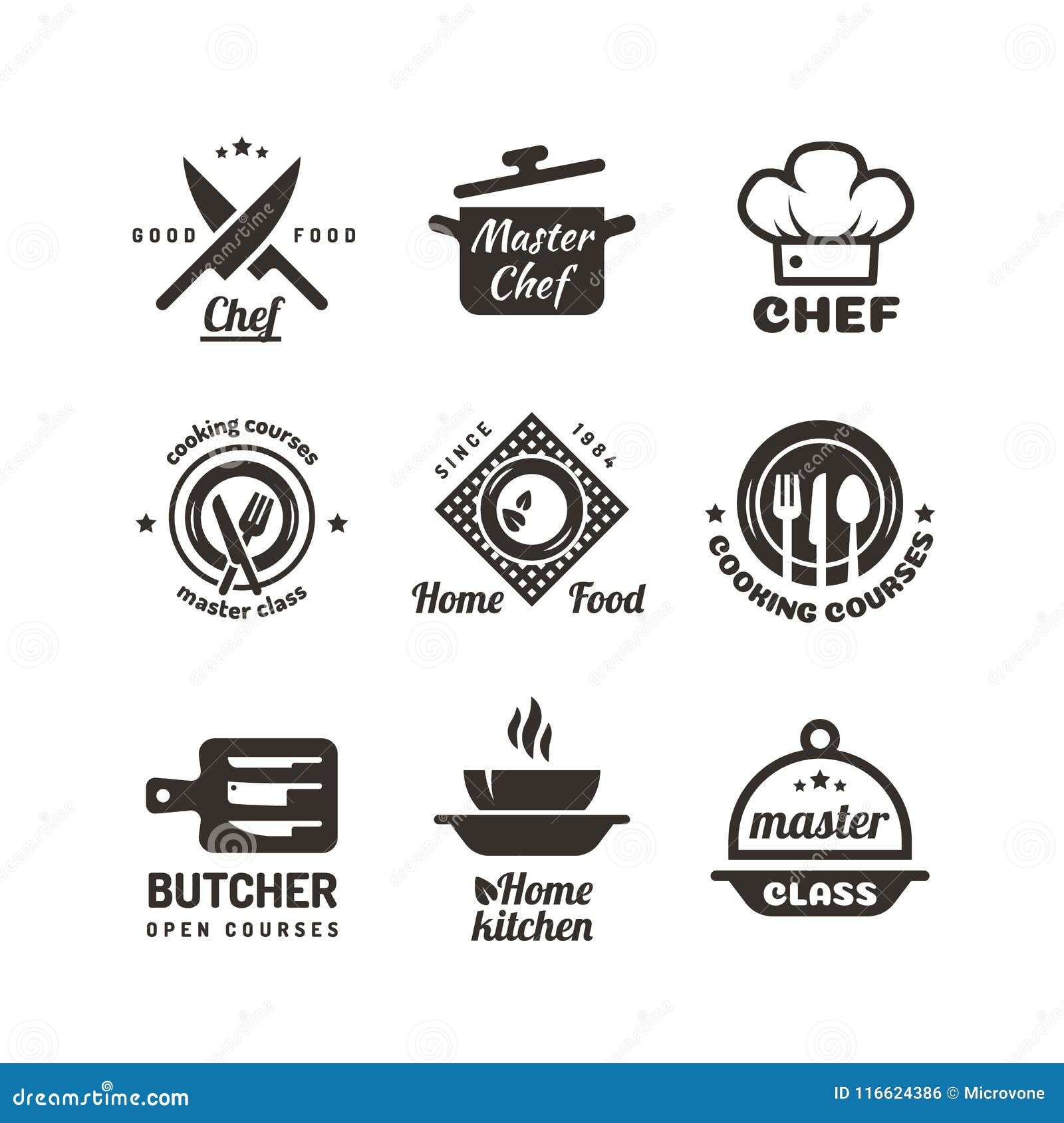 Cooking Master Classes Labels. Restaurant or Cafe Menu Emblems Stock ...