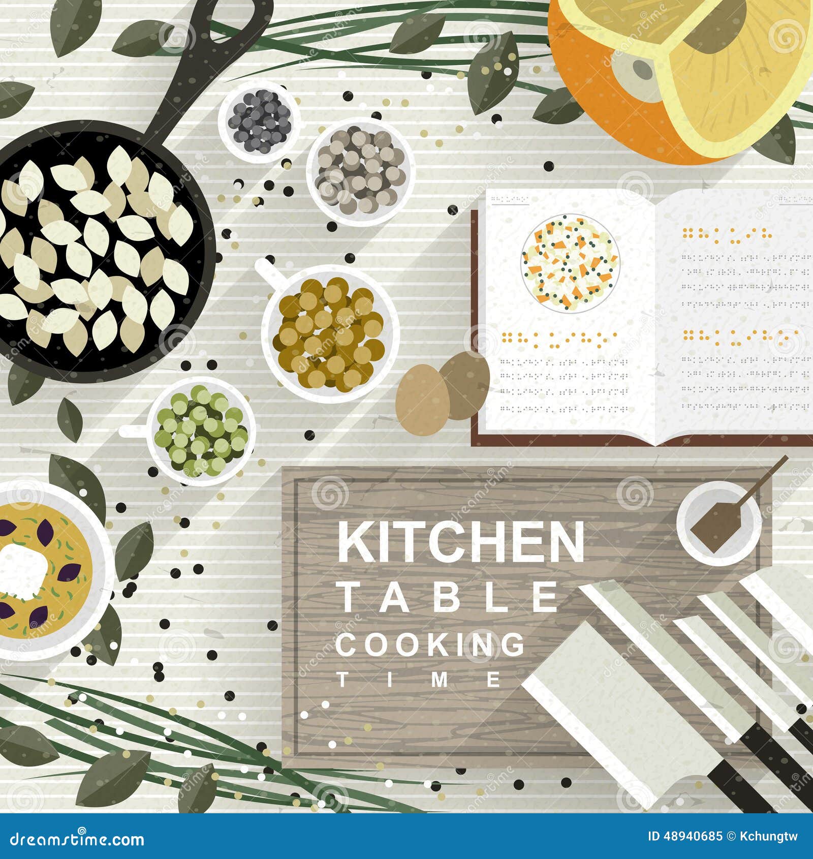 Cooking Materials on Kitchen Table in Flat Design Stock Vector ...