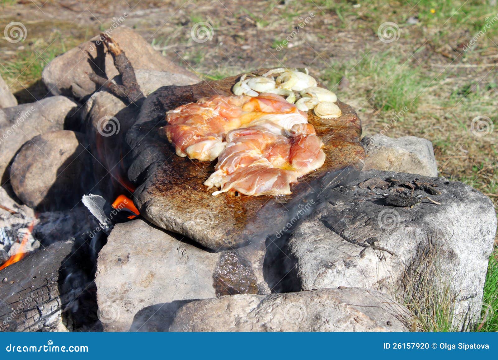 Cooking Meat on Bonfire stock photo. Image of fire, countryside - 26157920