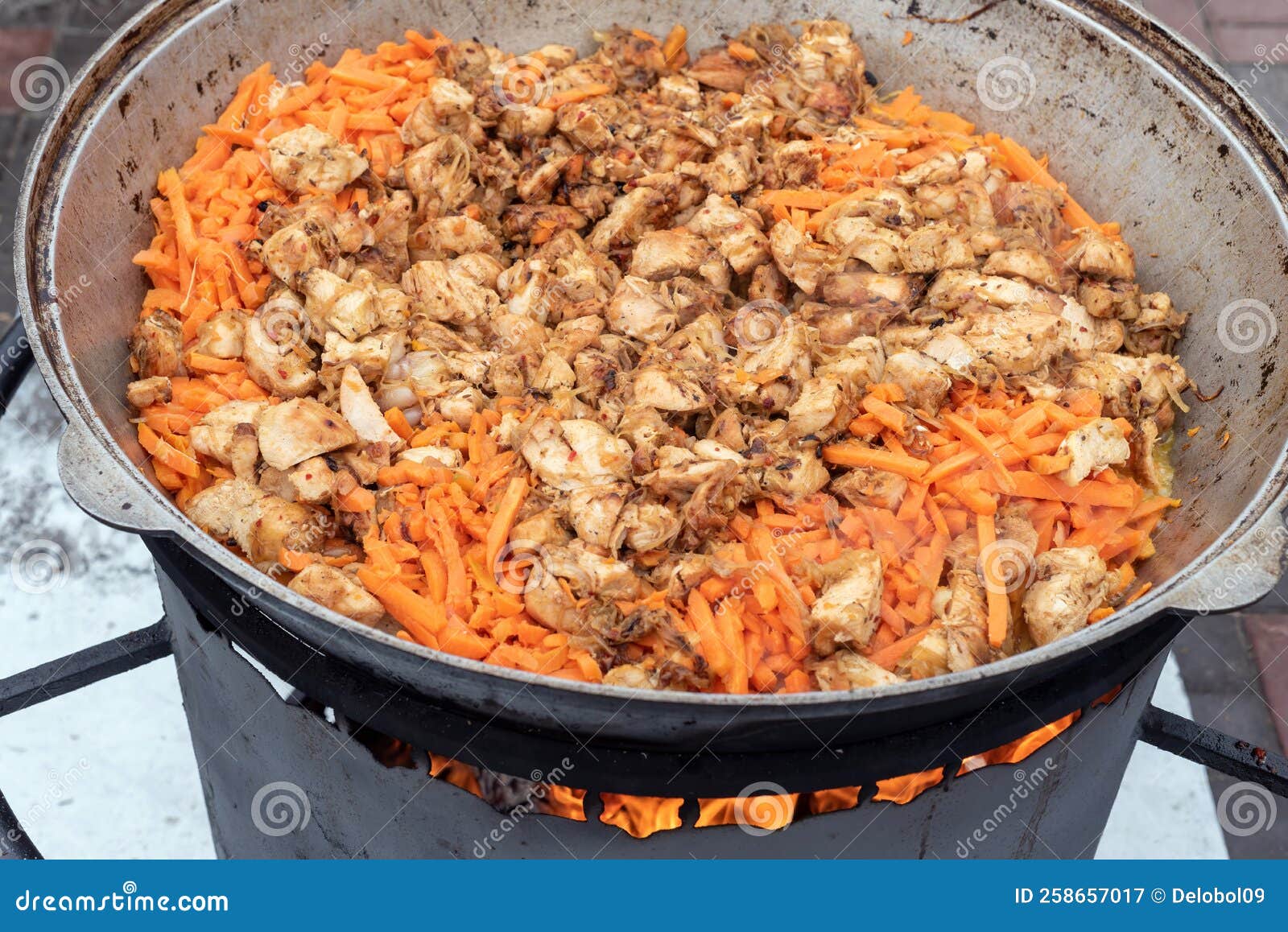 Cooking Meat in a Cauldron on Fire. Stock Image - Image of pilaf, meat ...