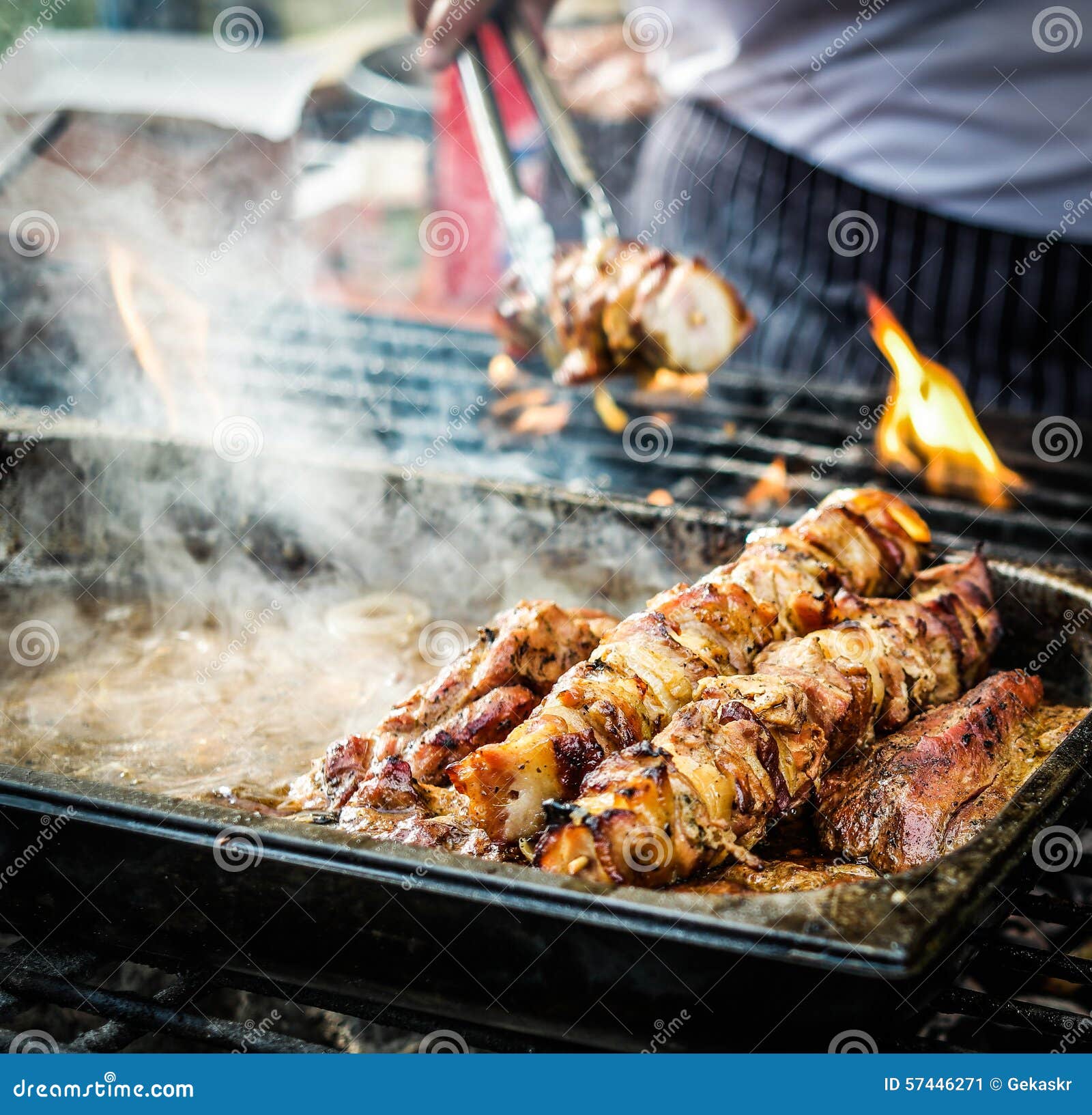 Cooking meat on fire stock image. Image of meal, smoke - 57446271