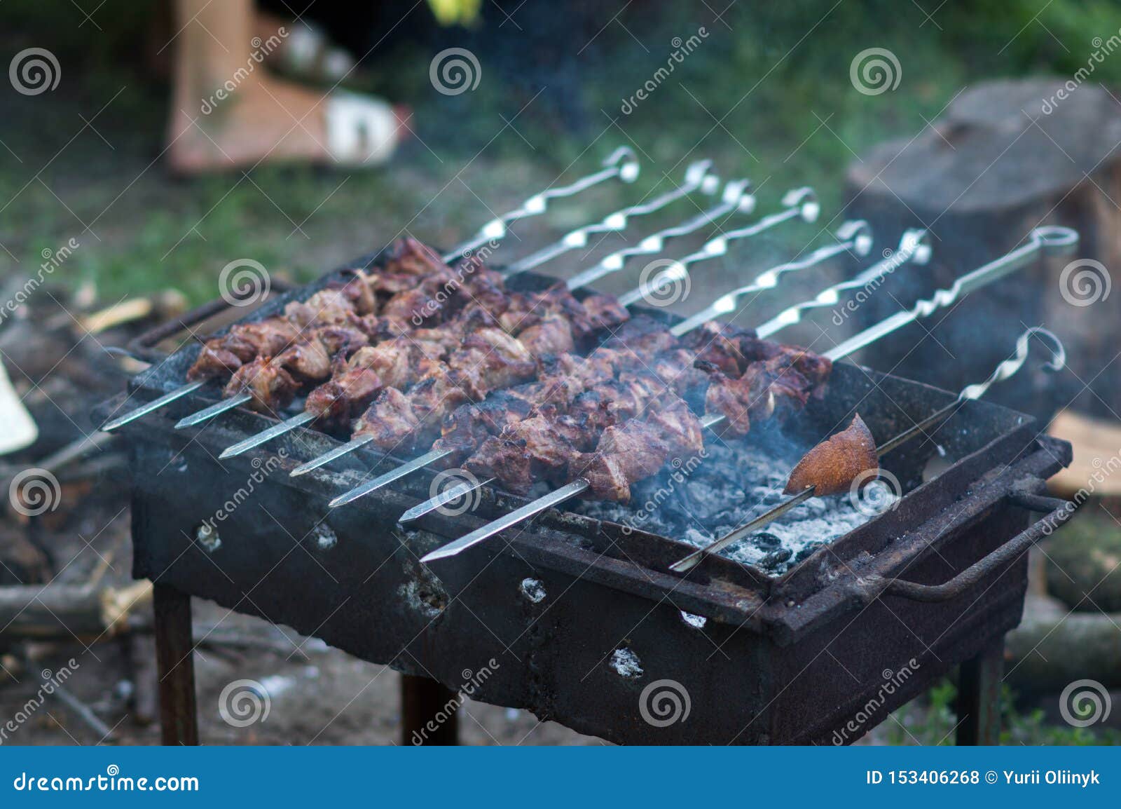 Cooking Meat on the Grill in the Open Air Stock Photo - Image of ...