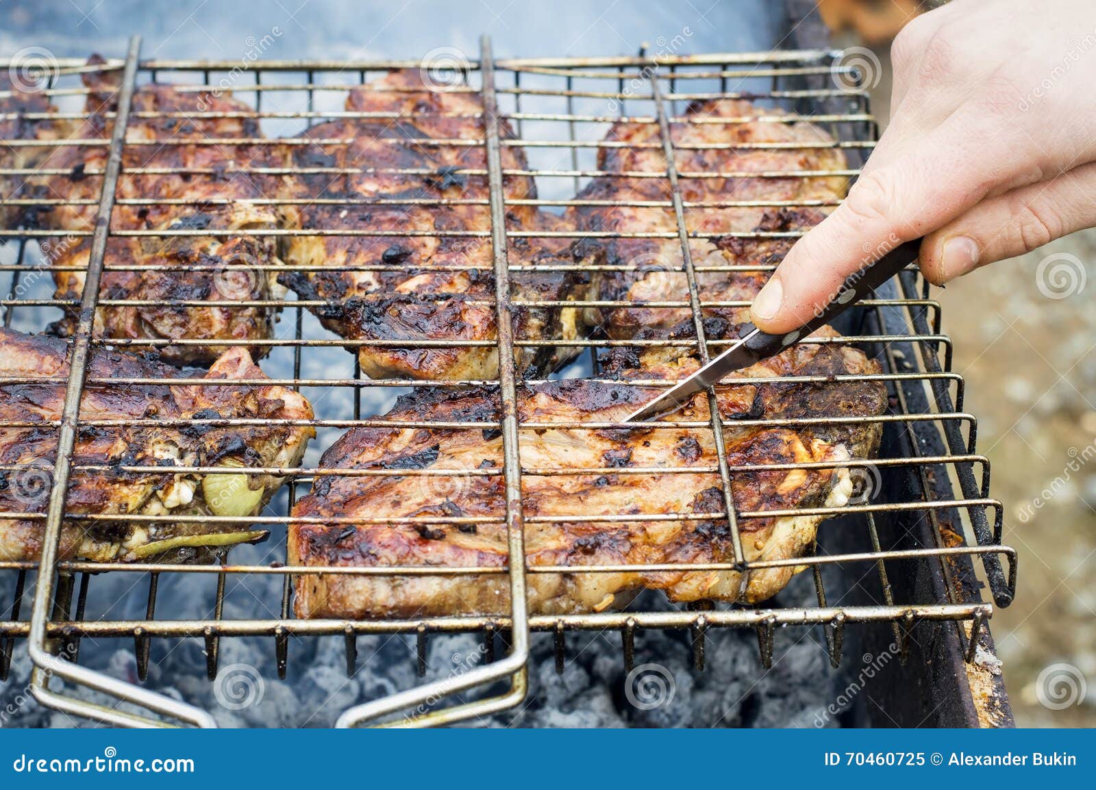 Cooking Meat on the Grill in the Spring Stock Image - Image of picnic ...