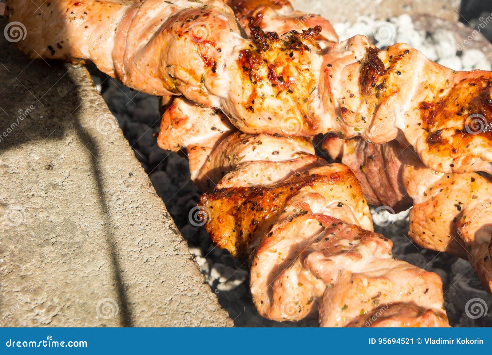 Cooking Meat Outdoors. Fried Meat Old Recipe Stock Image - Image of ...