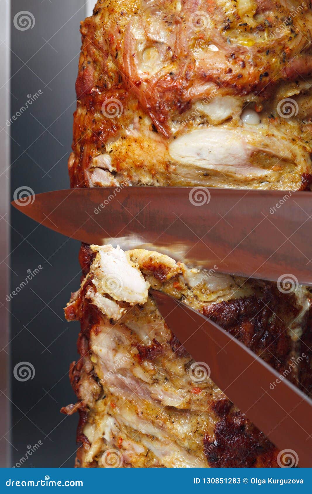 Cooking meat for shawarma. stock image. Image of shawarma - 130851283