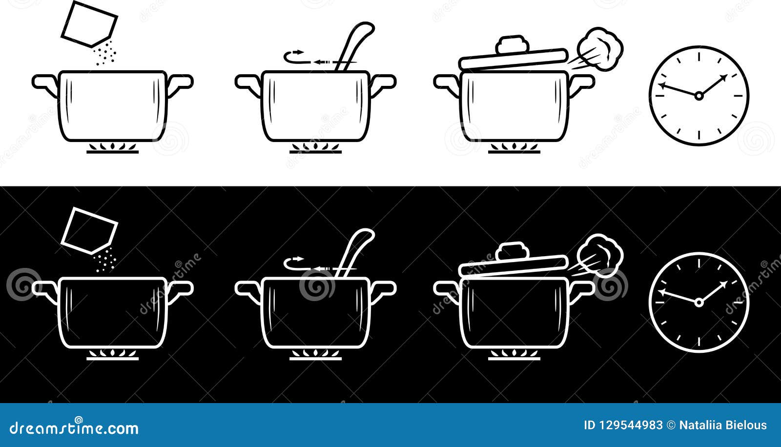 Cooking Method in Four Steps. Black and White Drawing Stock Vector ...