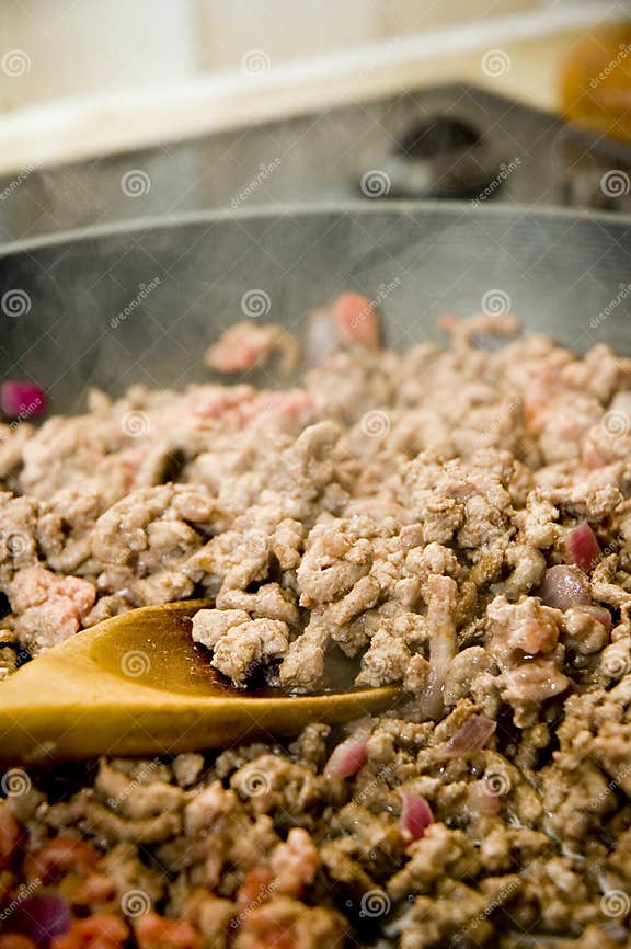 Cooking mince stock image. Image of mince, spoon, dinner - 236729
