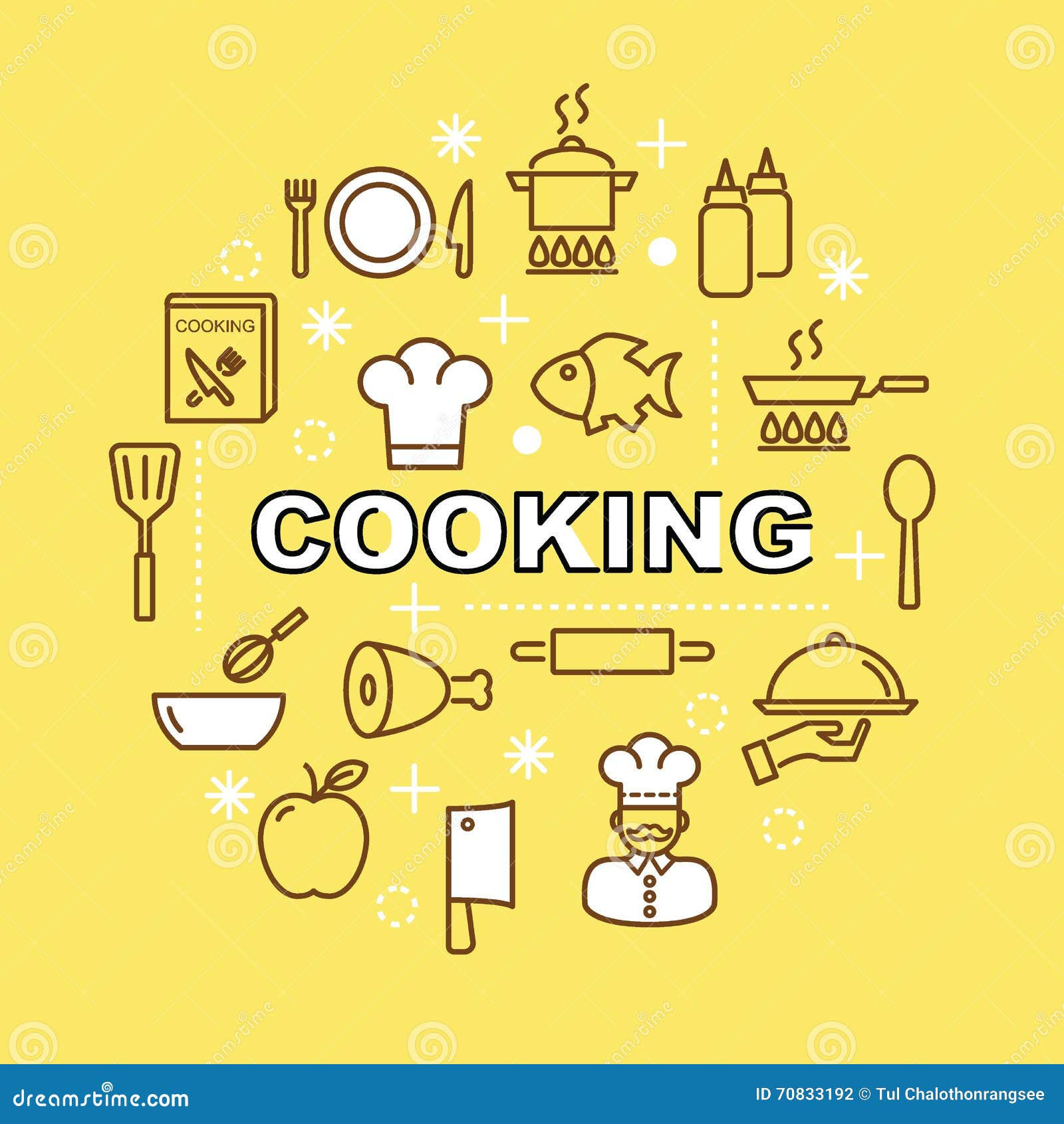 Cooking Minimal Outline Icons Stock Vector - Illustration of heat, fork ...