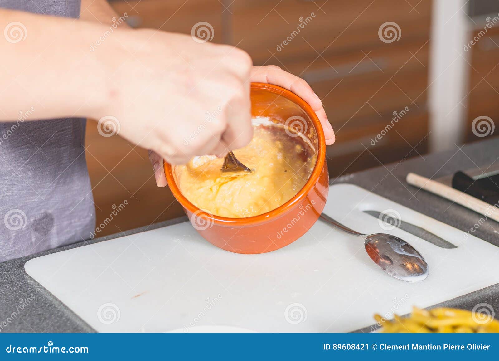 Cooking Mixture of Flour and Eggs in a Kitchen Stock Image - Image of ...