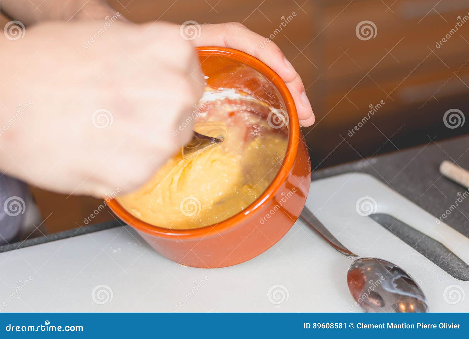 Cooking Mixture of Flour and Eggs in a Kitchen Stock Image - Image of ...