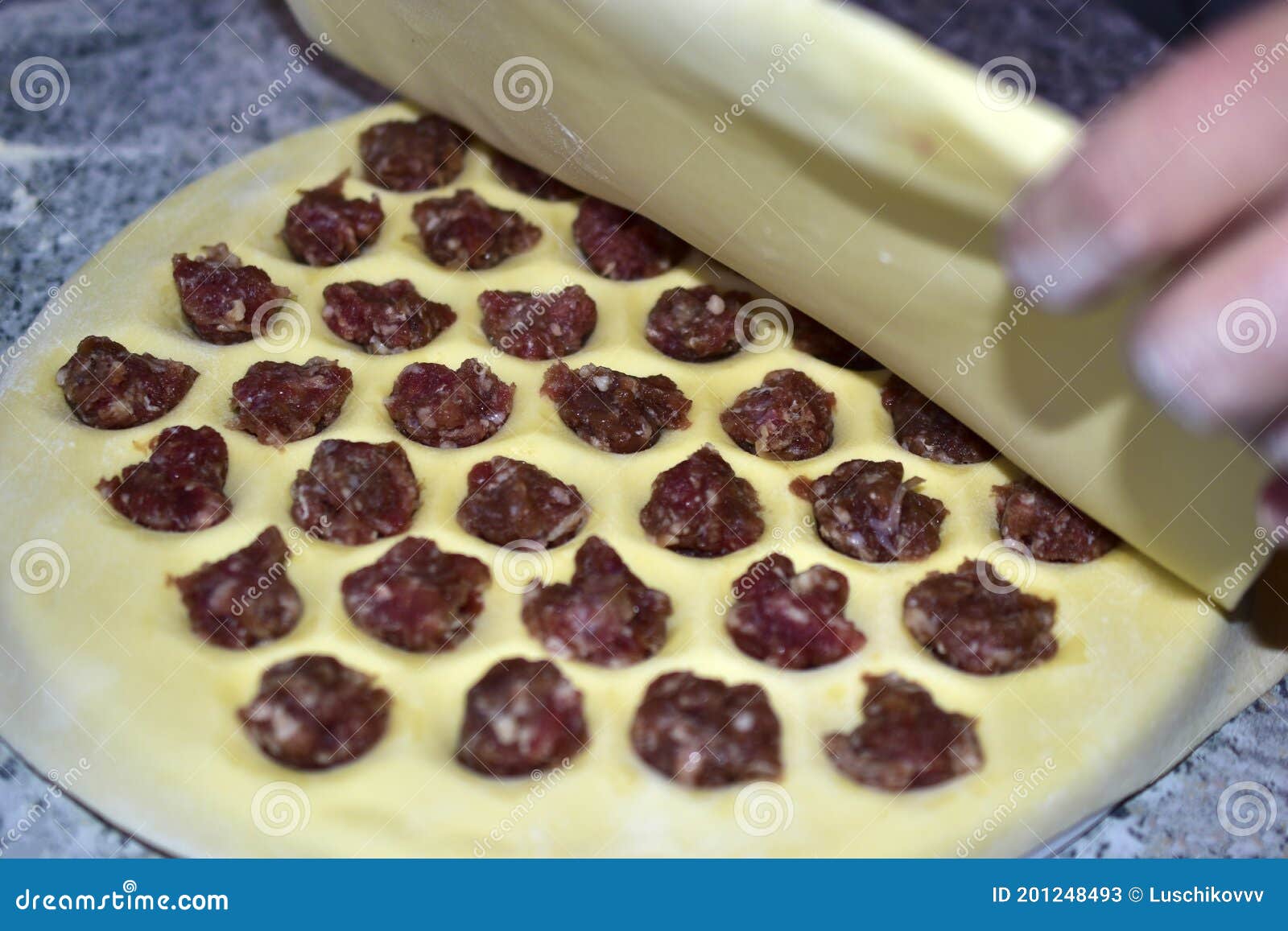 Cooking Modeling Meat Dumplings Using a Mold Stock Image - Image of ...