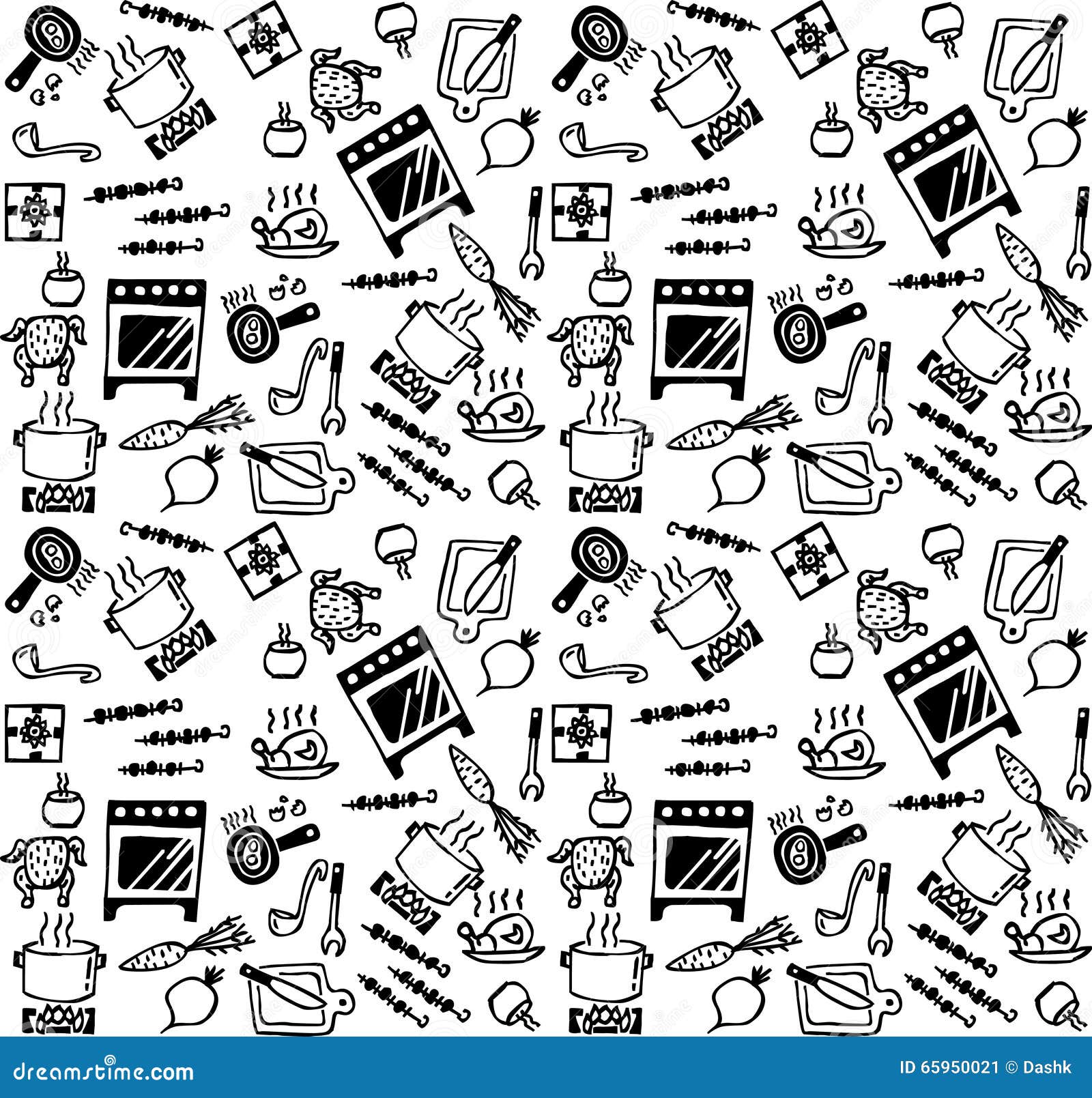 Cooking Objects Icons Black and White Seamless Pattern. Stock Vector ...