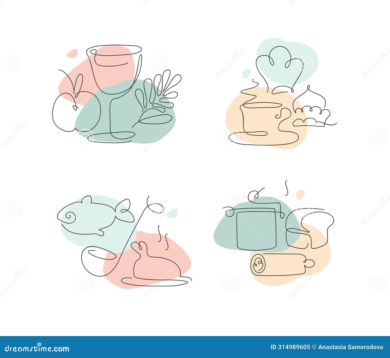 Cooking One Continuous Line Drawing Sign Emblem Set. Vector Stock ...