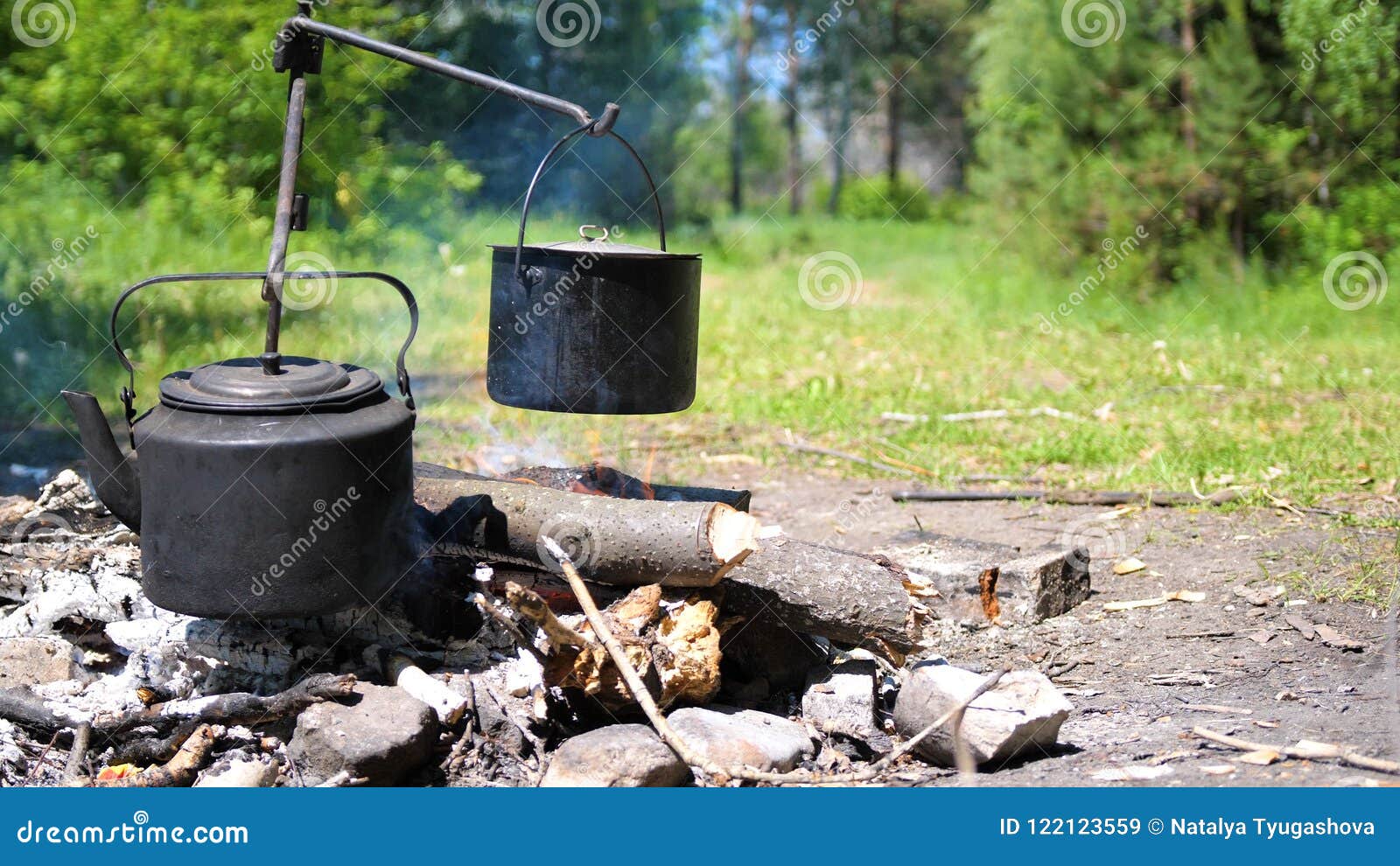 Cooking on an Open Fire. Outdoor Recreation. Stock Image - Image of ...