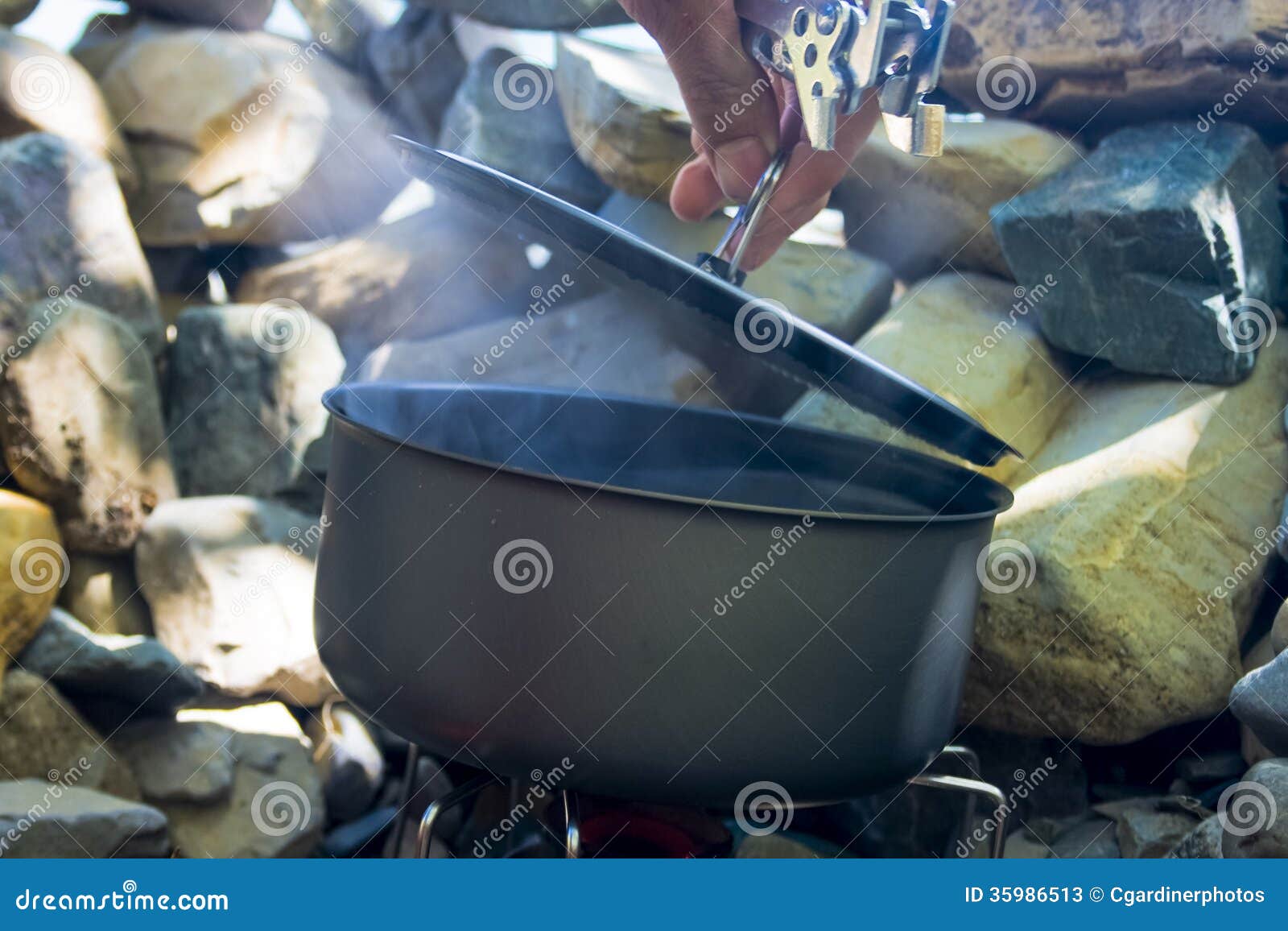 Cooking Outdoors stock image. Image of steam, backcountry - 35986513