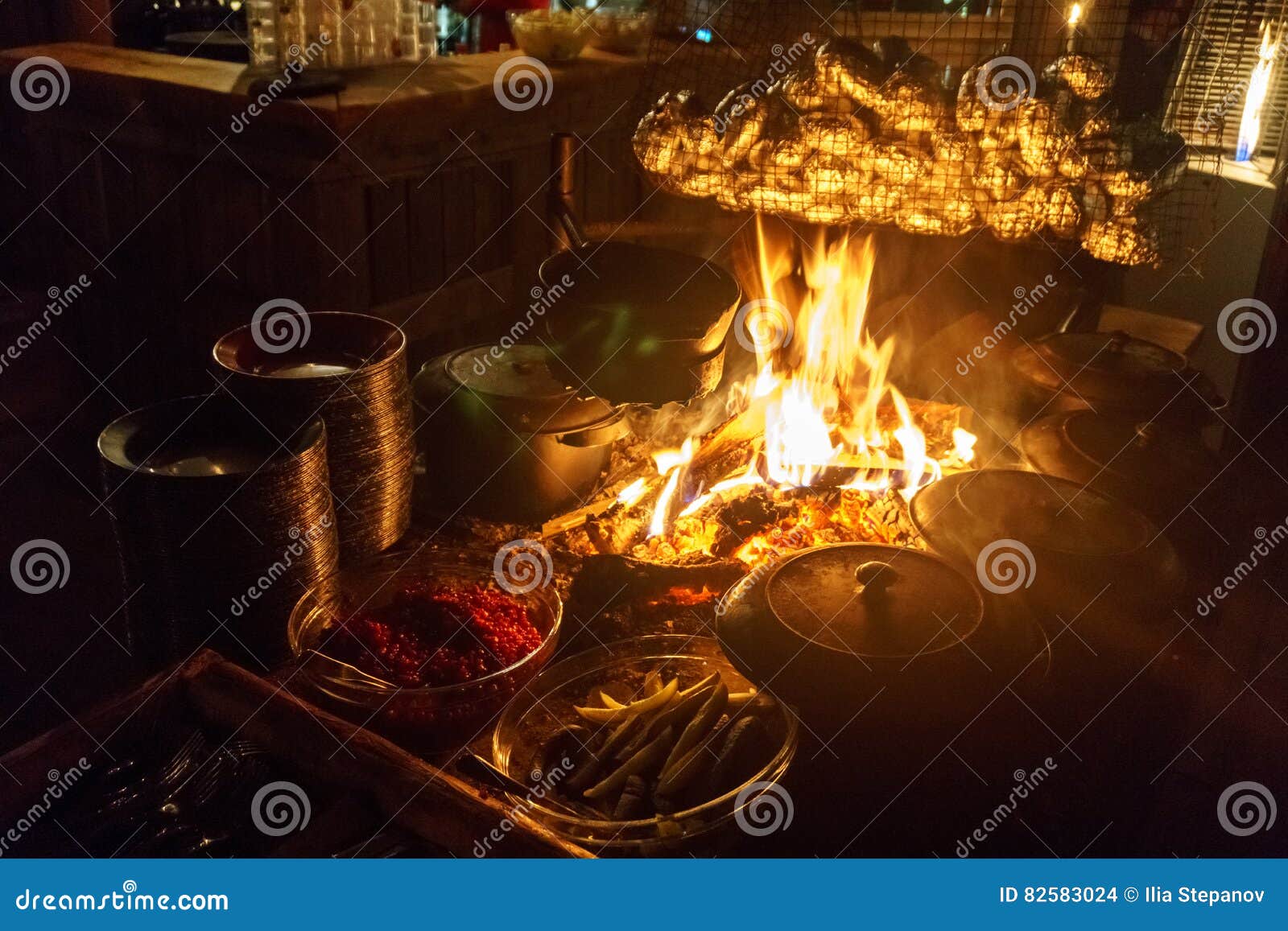 Cooking over an open fire stock photo. Image of kettle - 82583024