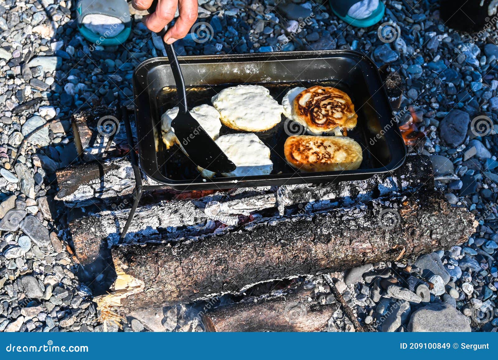 Cooking Pancakes Over the Fire Stock Image - Image of camp, coal: 209100849