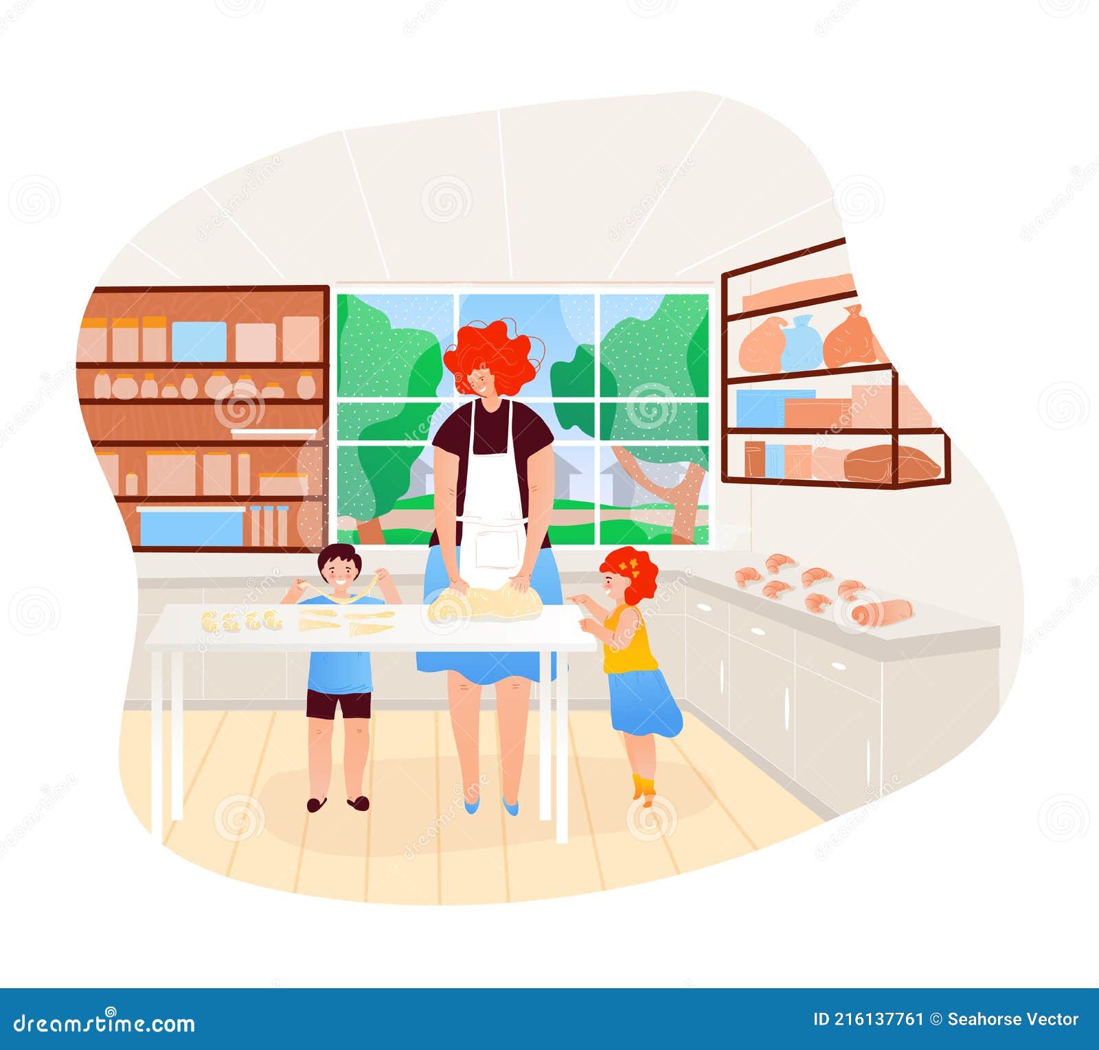 Daughter Helps Her Mother Cooking Together In The Kitchen Vector ... Daughter Helps Her Mother Cooking Together In The Kitchen Vector ...