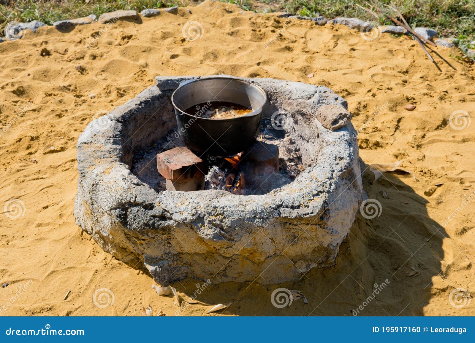 Cooking Pilaf in a Large Cauldron Over an Open Fire Stock Photo - Image ...