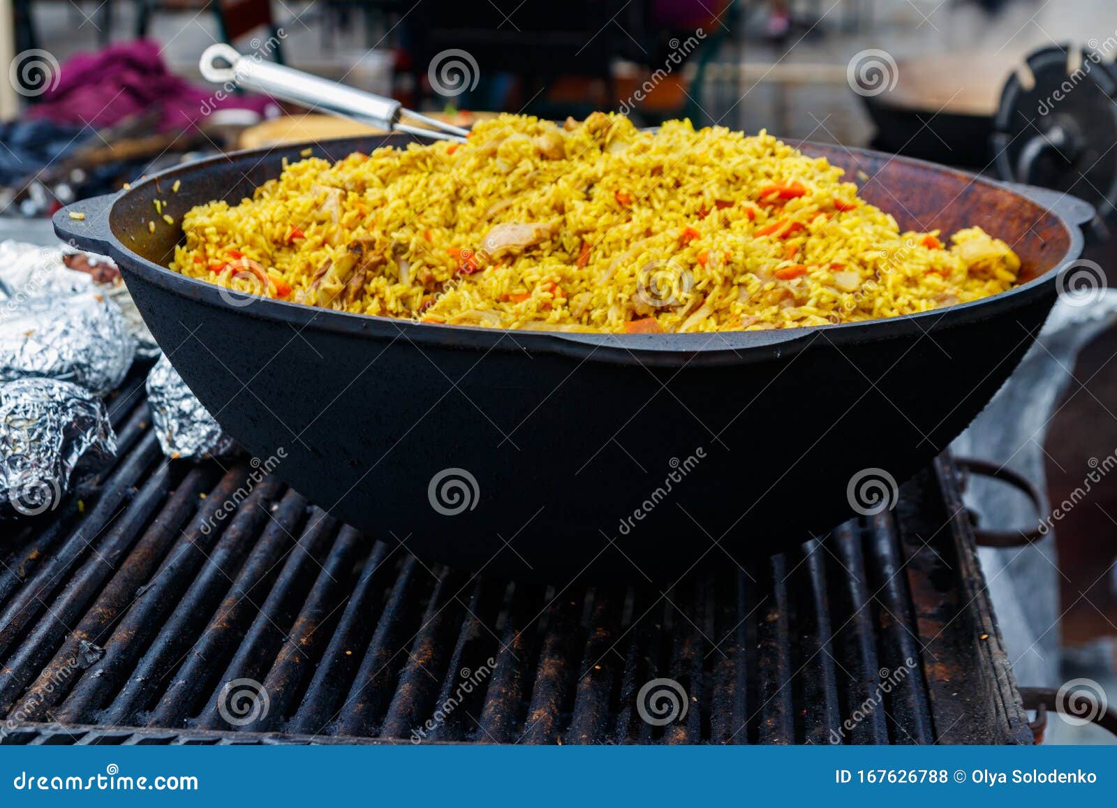 Cooking of Pilaf with Meat and Spices Stock Photo - Image of culinary ...