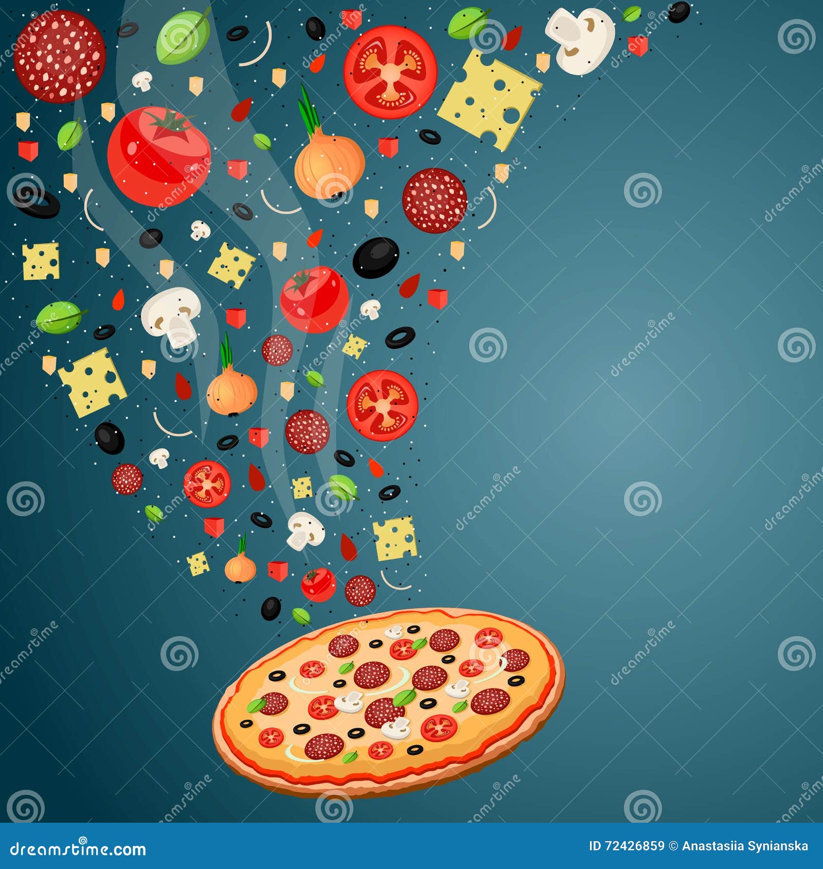 Cooking Pizza with Falling Ingredients Stock Vector - Illustration of ...