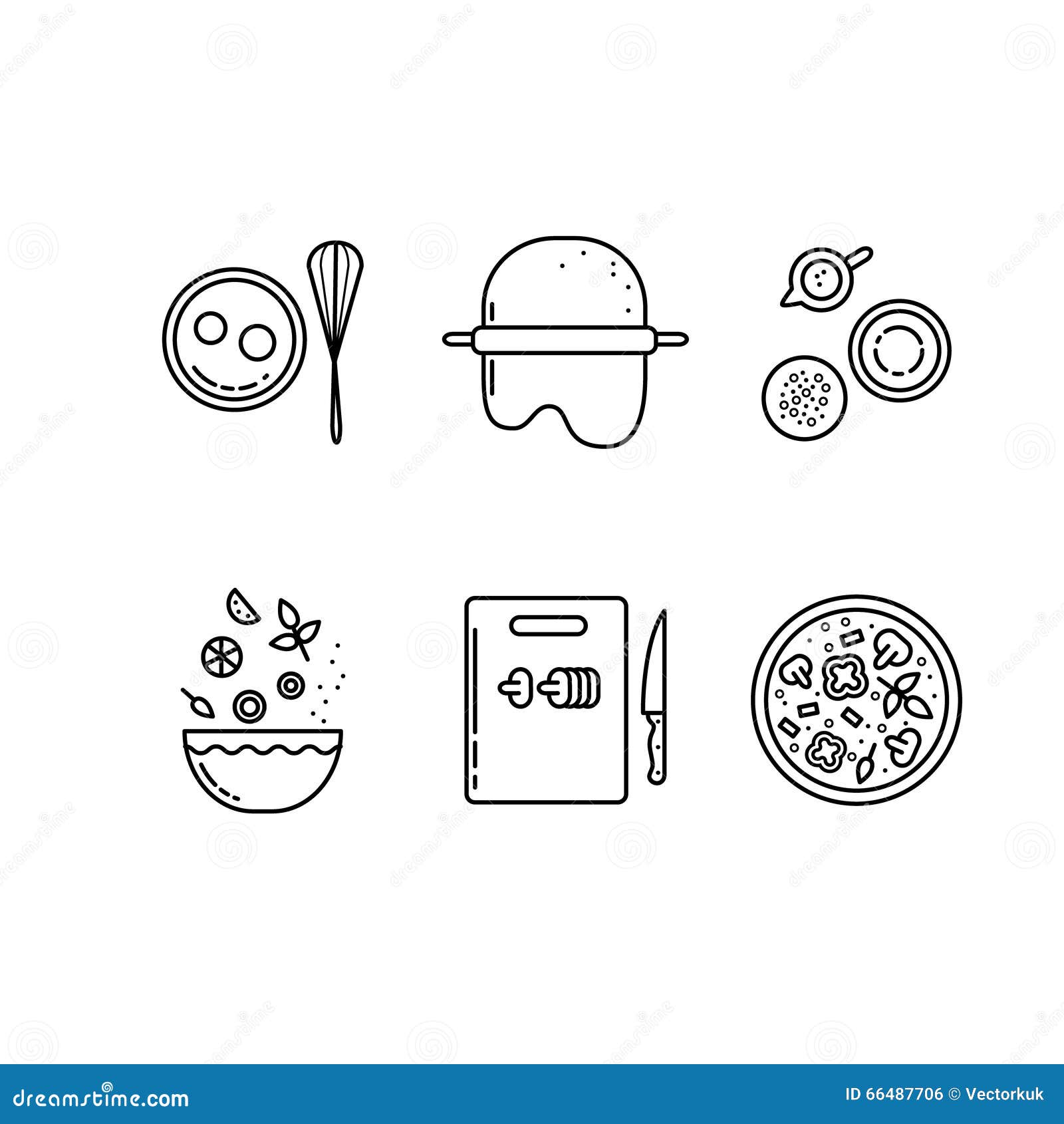 Cooking Pizza Line Icons Set Stock Illustration - Illustration of pizza ...