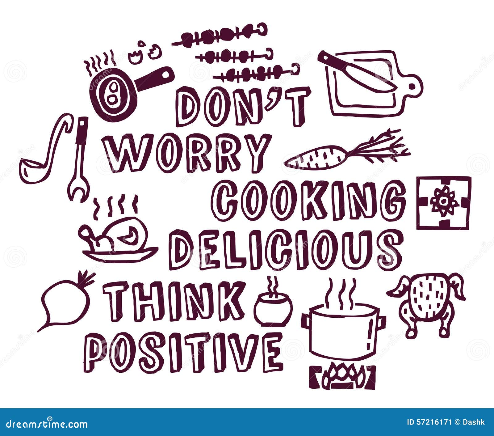 Cooking Poster Positive Think and Objects Ink Stock Vector ...
