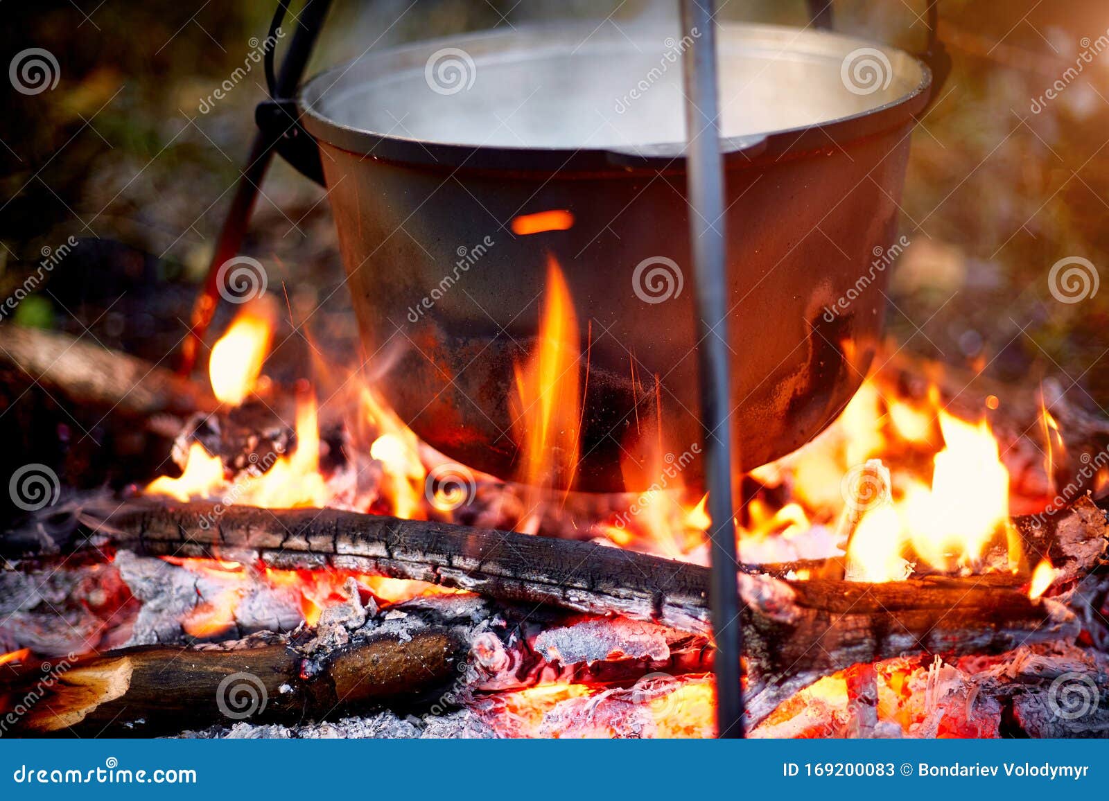 Cooking Soup on a Campfire in the Summer Stock Image - Image of ...