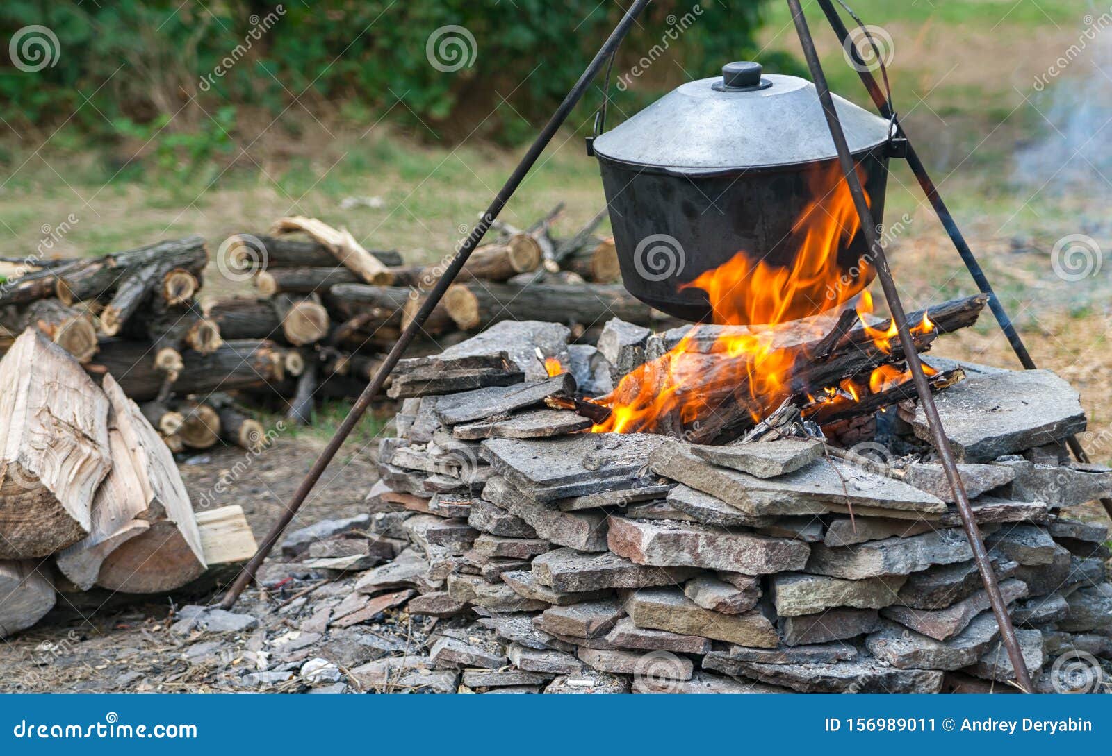 Cooking in a Pot on a Campfire Stock Image - Image of bonfire ...